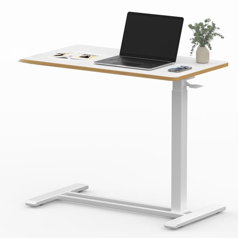Adjustable Bedside Table, Pneumatic Standing Desk with Wheels, Rolling ...