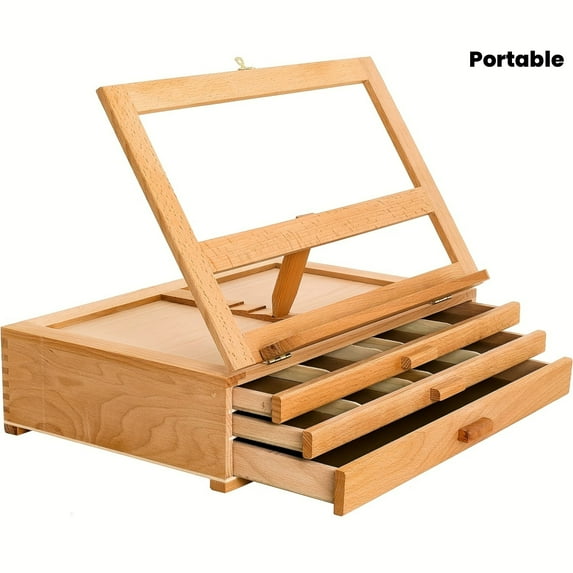 Adjustable Beechwood 3-Drawer Easel & Storage Box, Portable Artist ...