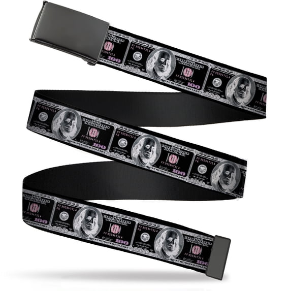 Adjustable Belt, Clamp Buckle, Cut-to-Fit, 100 Dollar Bill X Ray Black ...