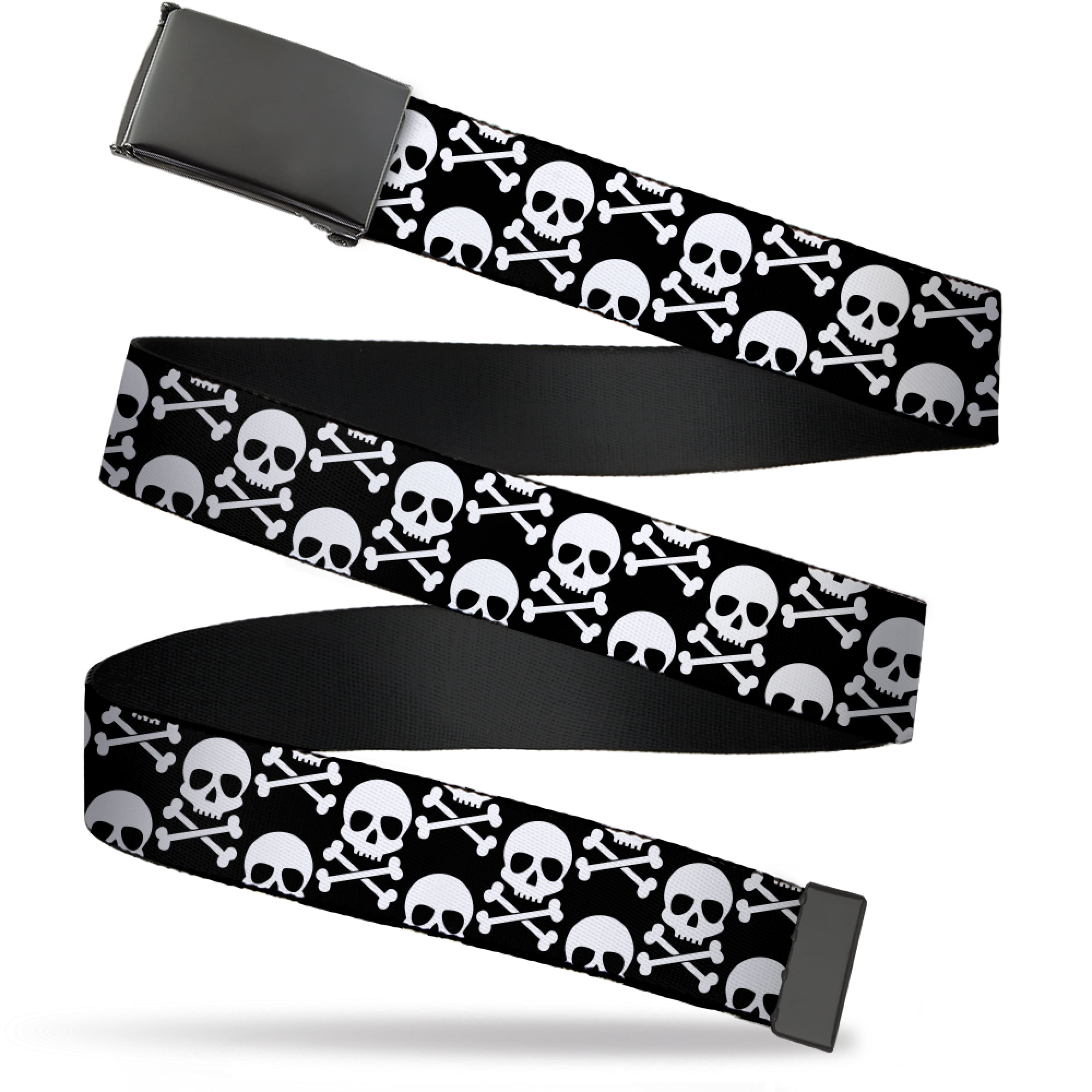 Adjustable Belt, Clamp Buckle, Cut-to-Fit, Skull Cross Bones Staggered ...