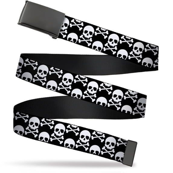 Adjustable Belt, Clamp Buckle, Cut-to-Fit, Skull Cross Bones Staggered ...