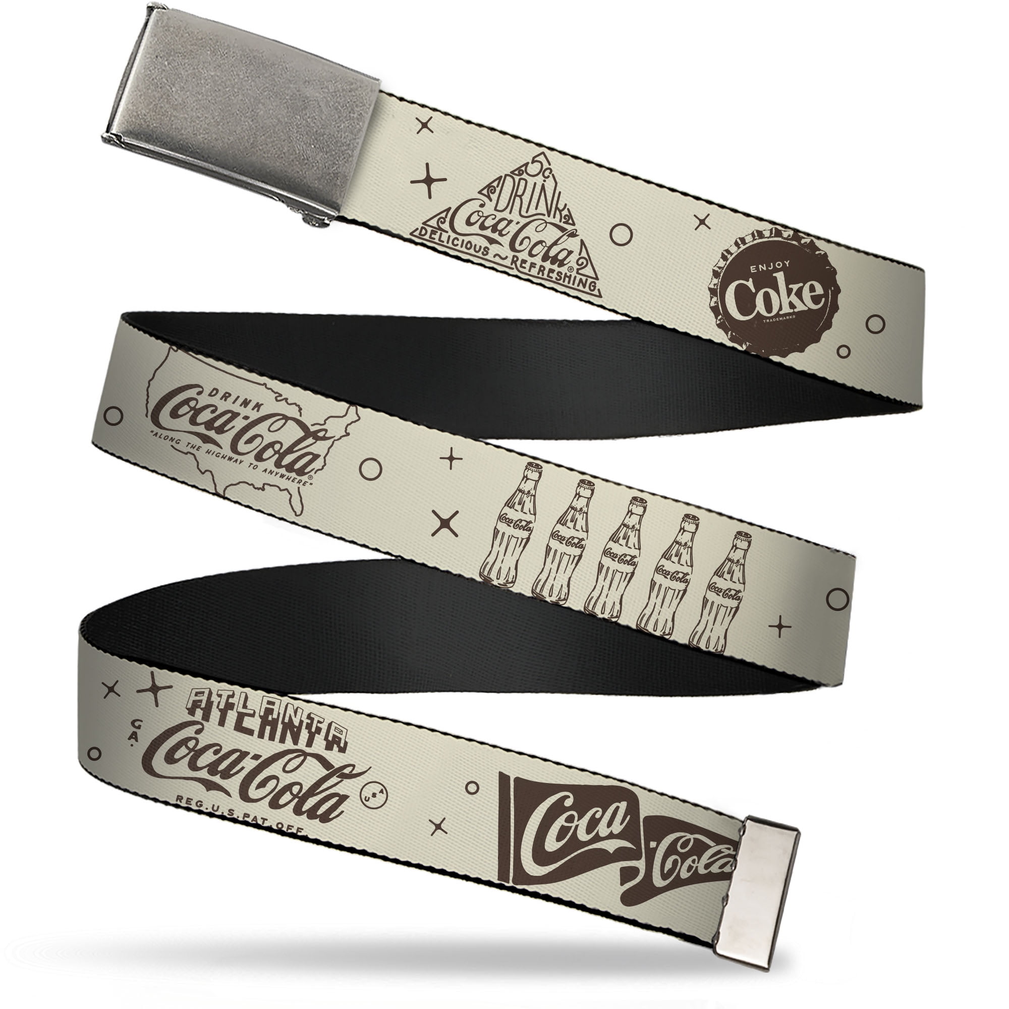 Adjustable Belt, Clamp Buckle, Cut-to-Fit, Vintage Coca Cola Coke Icons ...