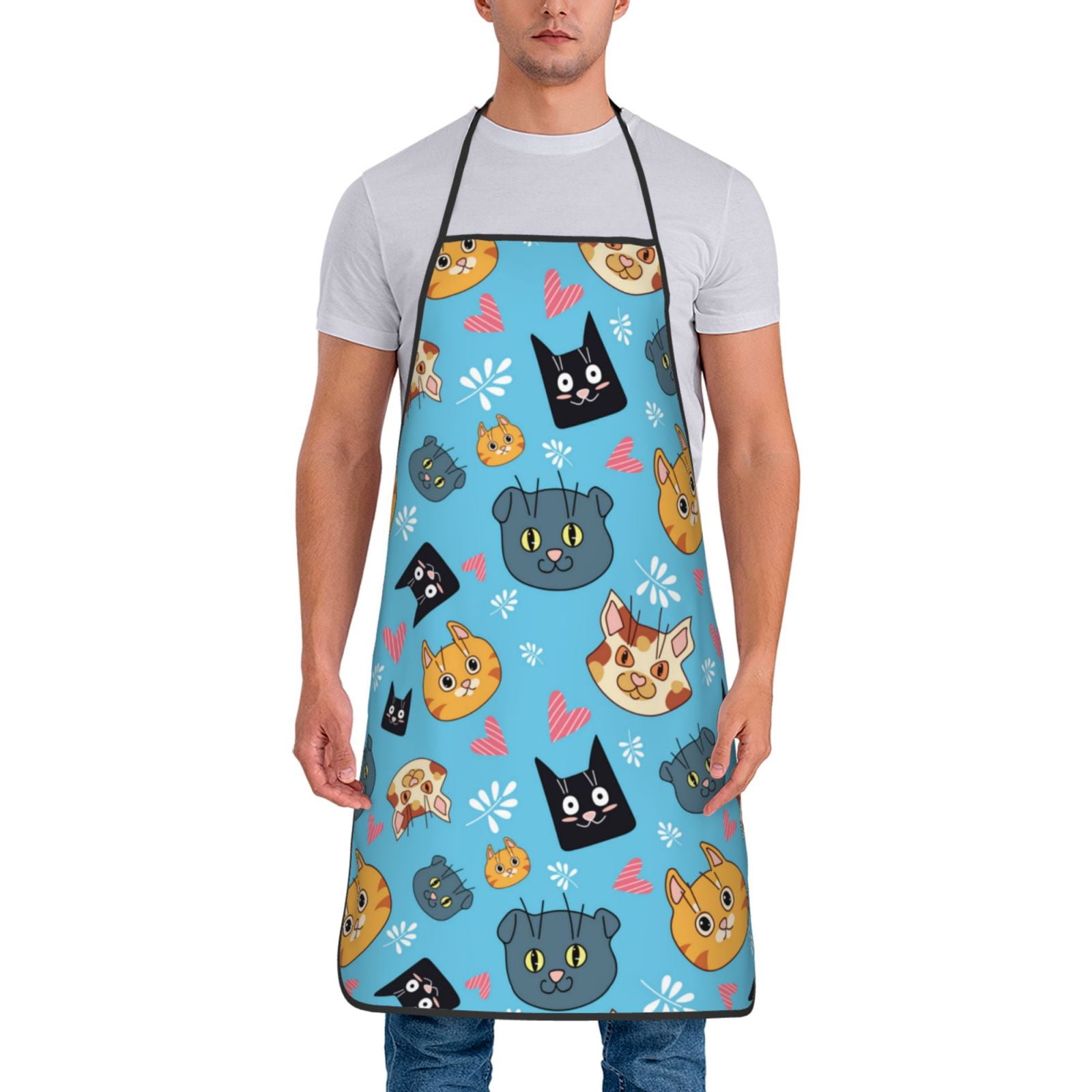 Adjustable Bib Apron - Abstract Cute Cartoon Cat Face Waterdrop ...