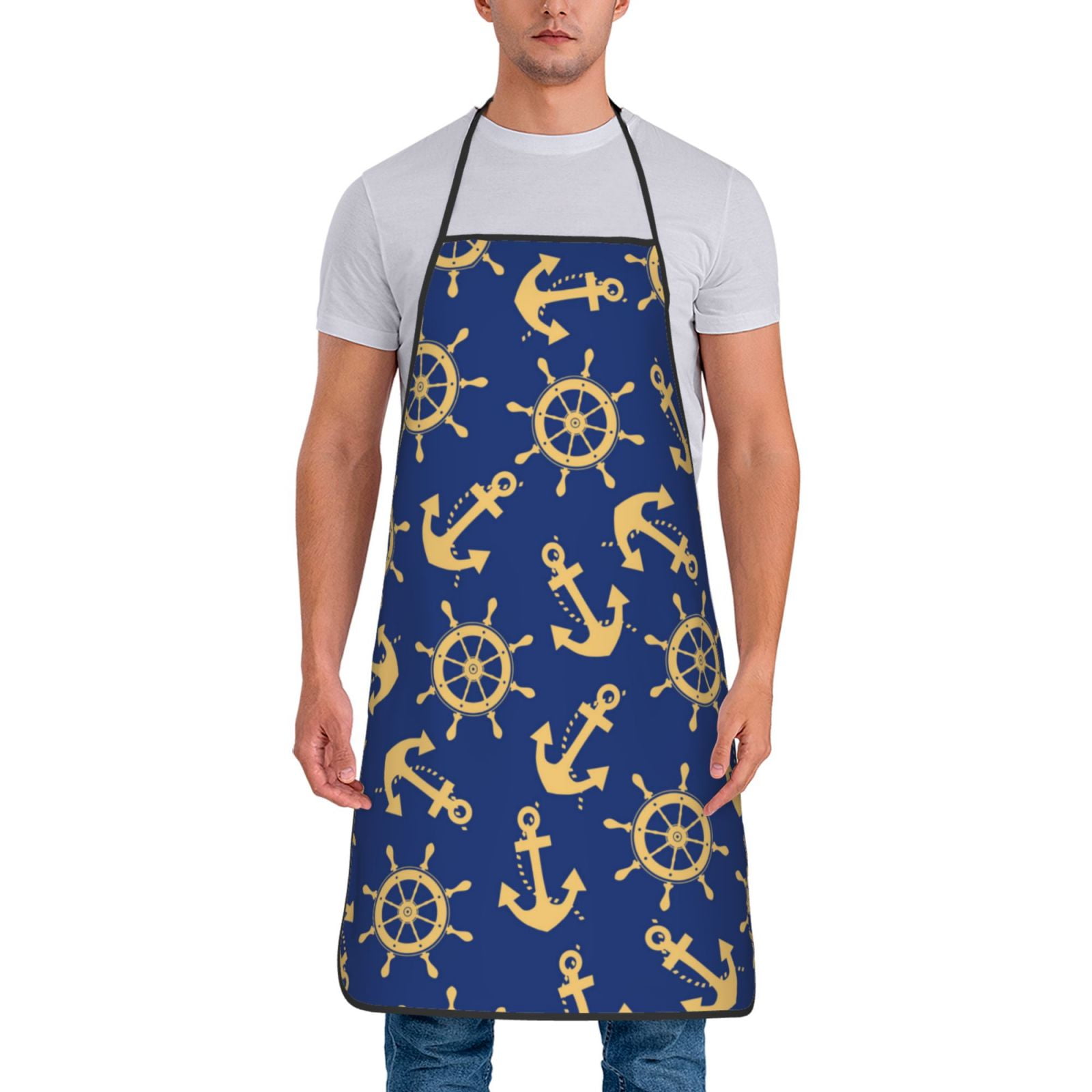 Adjustable Bib Apron - Anchors and Nautical Waterdrop Resistant Cooking ...