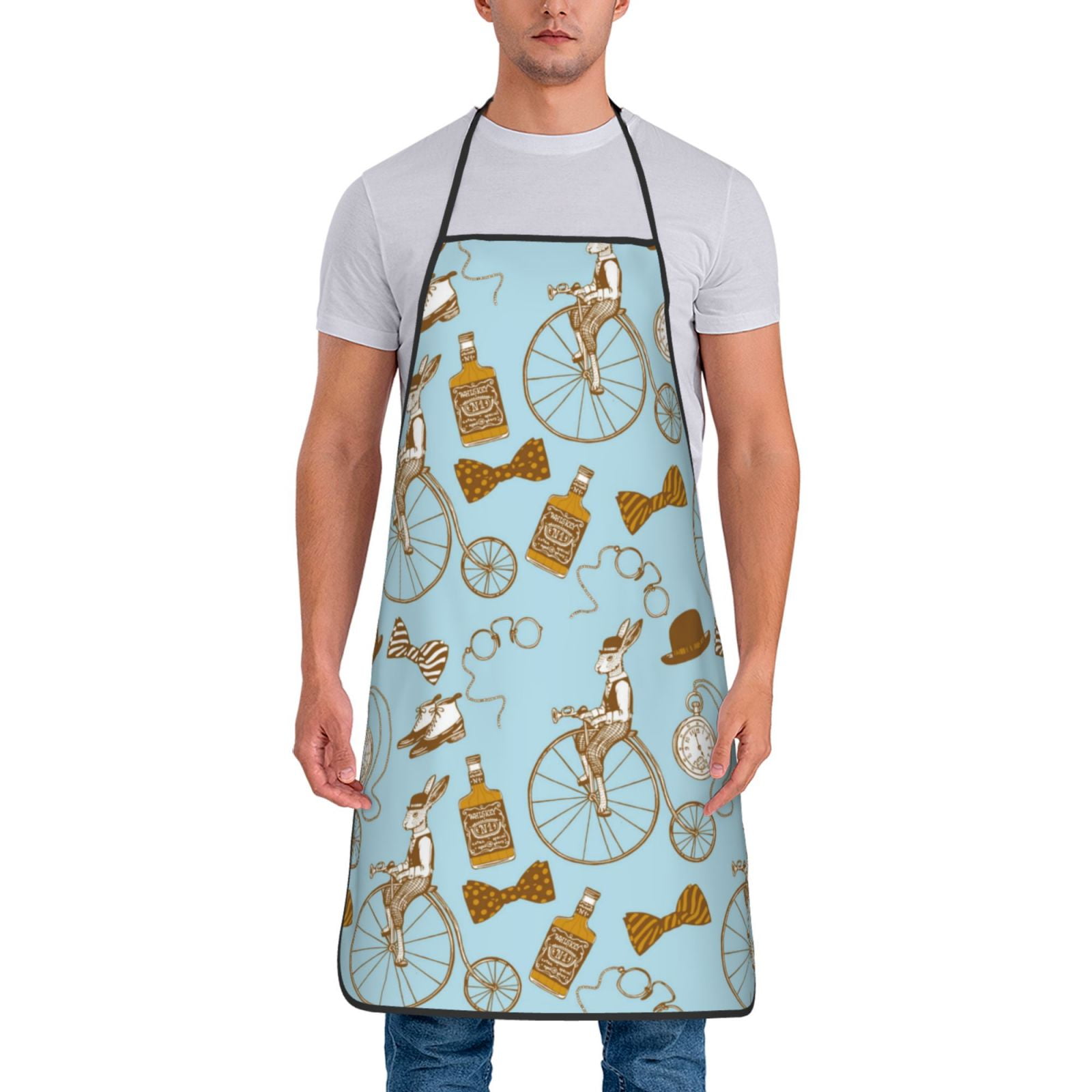 Adjustable Bib Apron - Bike Pattern rabbit Waterdrop Resistant Cooking ...