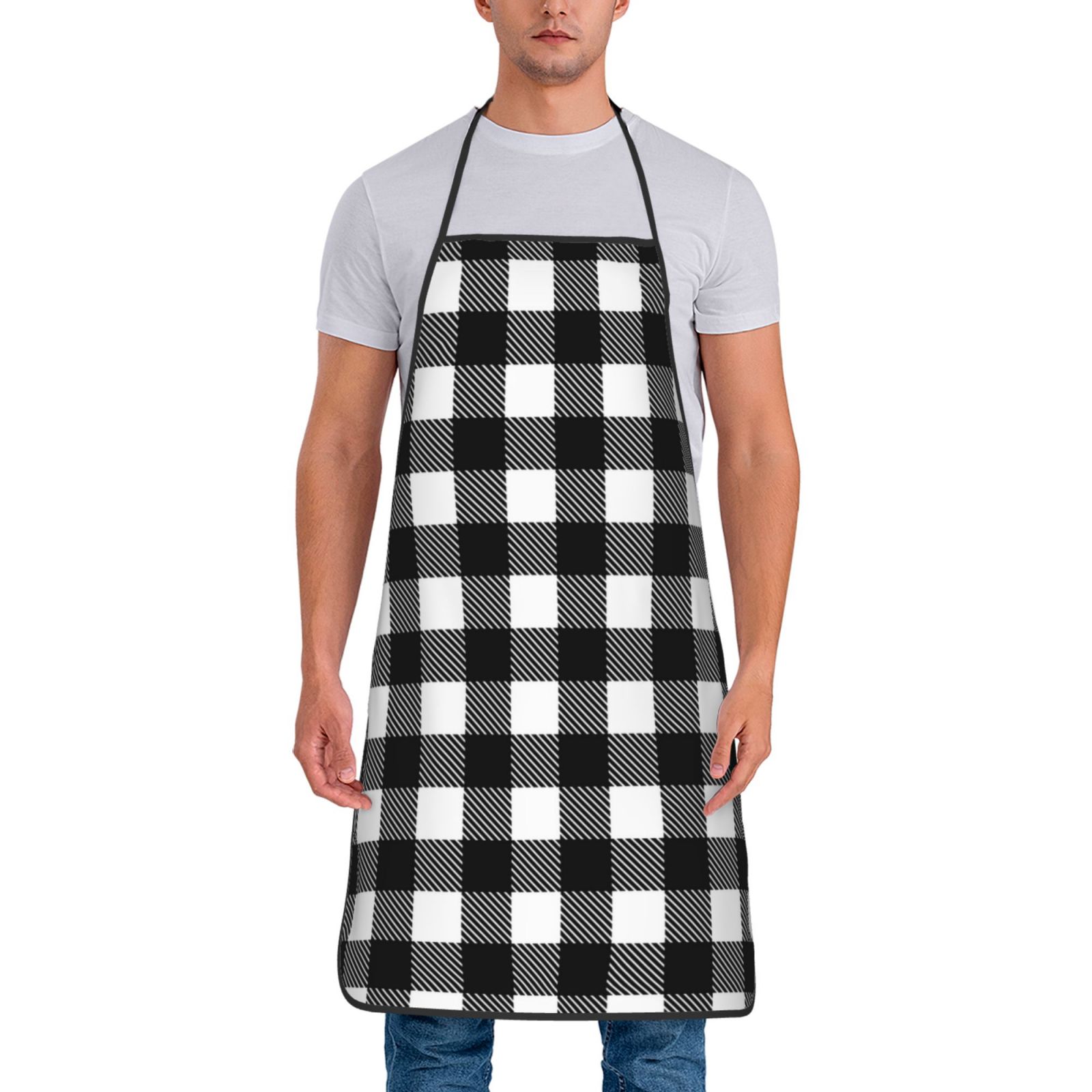 Adjustable Bib Apron - Black White Twill Stripe Plaid Waterdrop ...