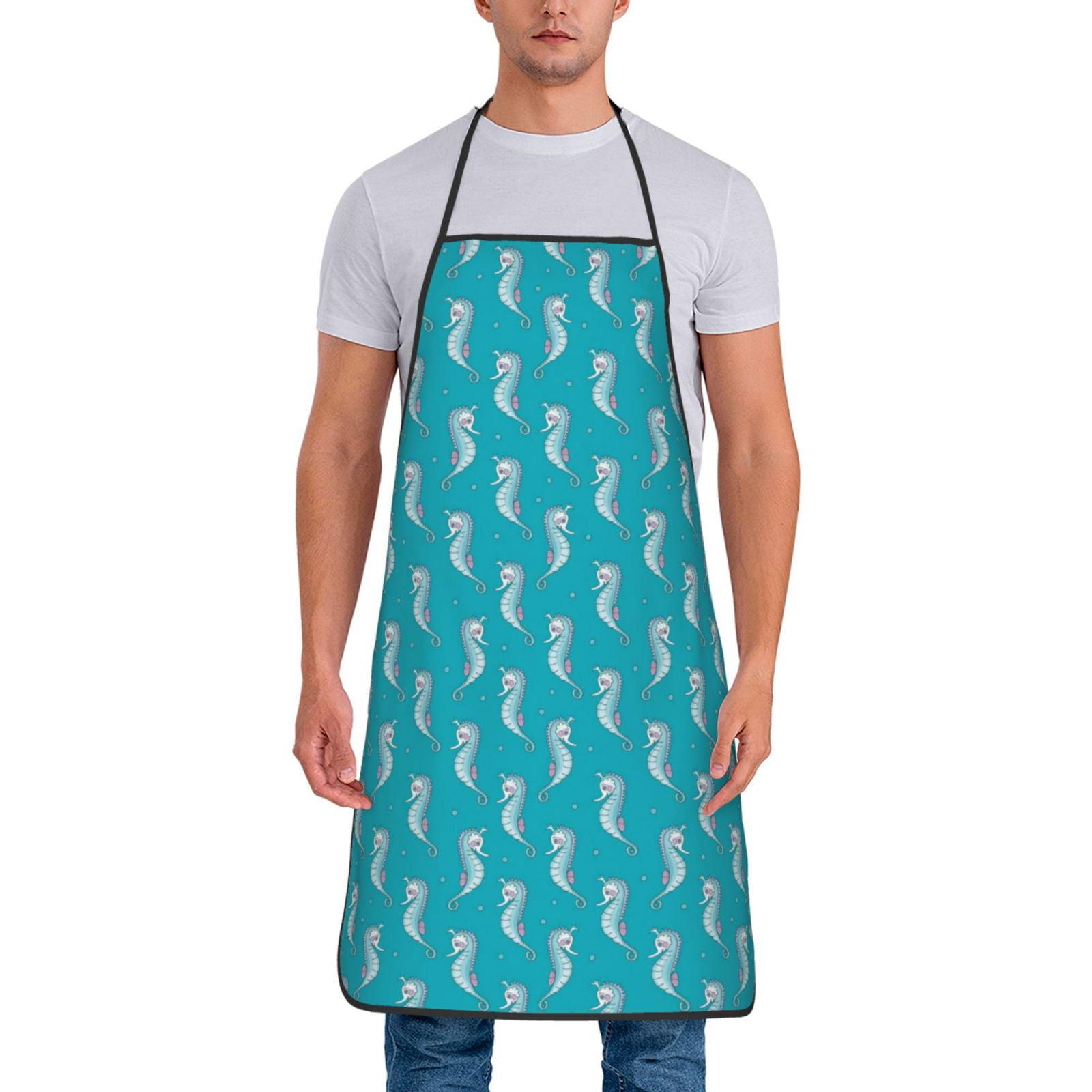 Adjustable Bib Apron - Blue Sea horses Waterdrop Resistant Cooking ...