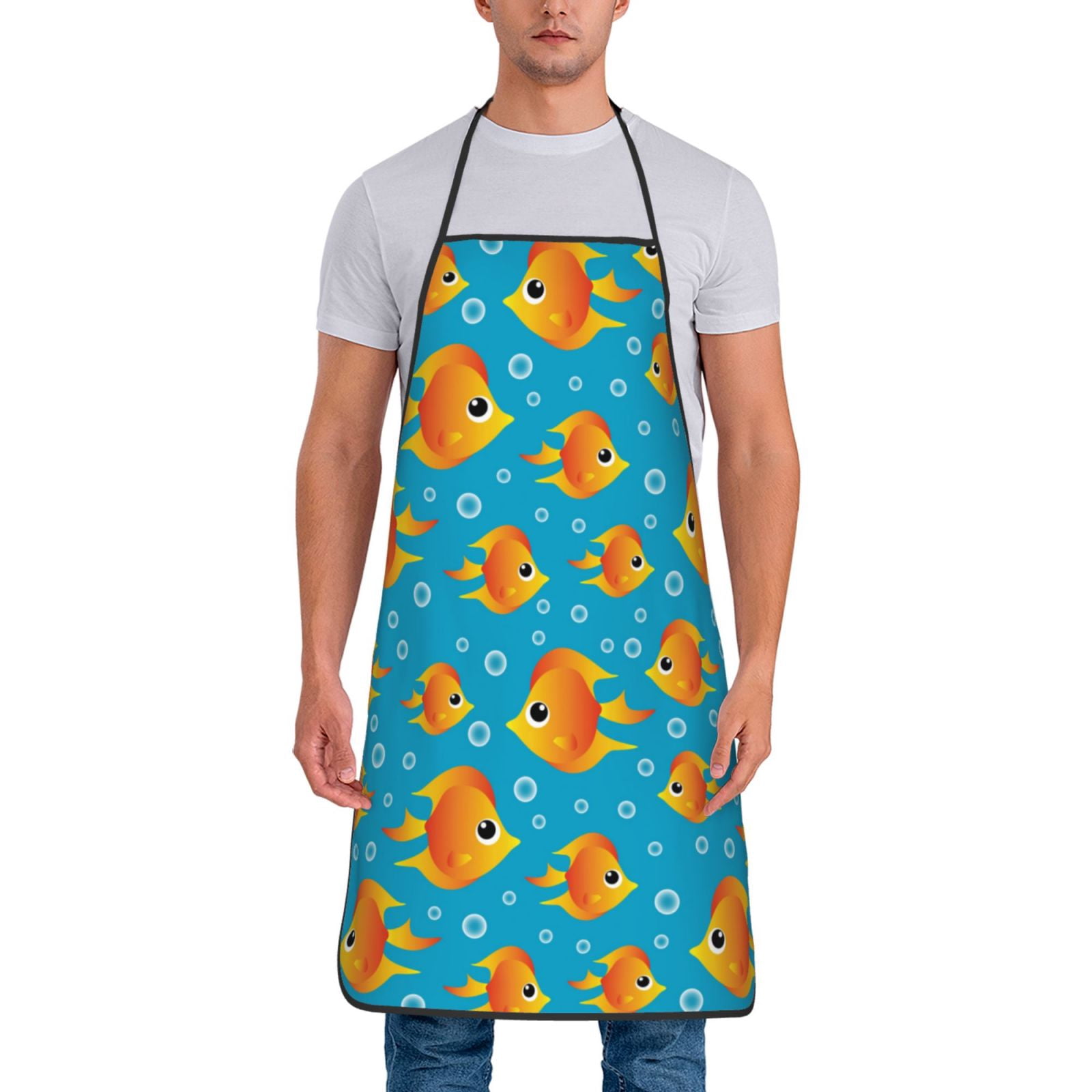 Adjustable Bib Apron - Bright golden cartoon fish Waterdrop Resistant ...