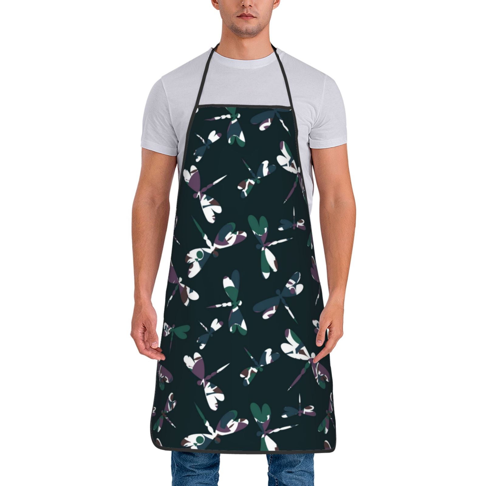 Adjustable Bib Apron - Camouflage Dragonfly Waterdrop Resistant Cooking ...