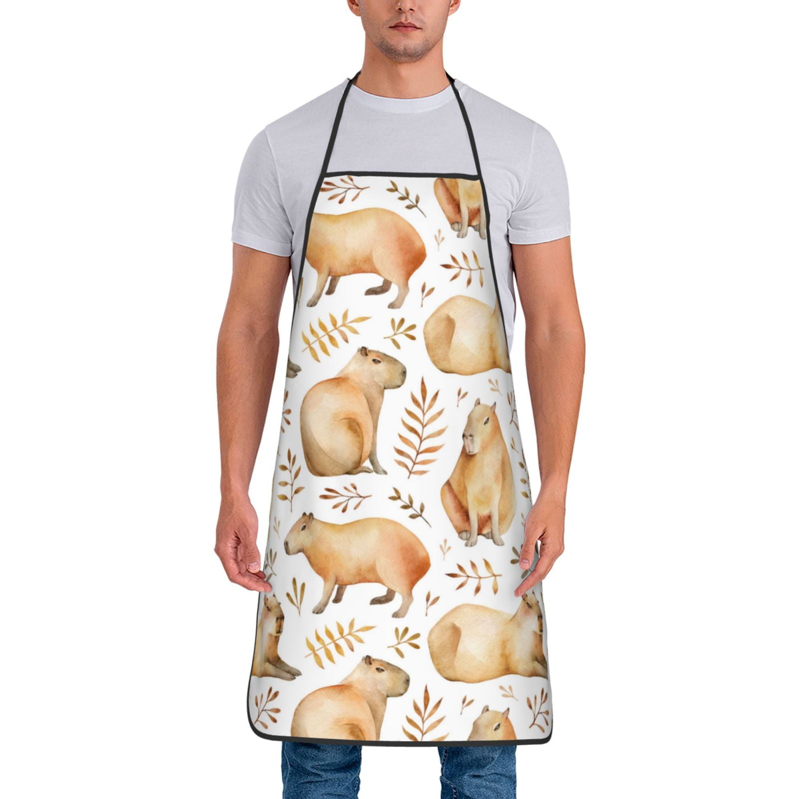 Adjustable Bib Apron - Capybara Leaf Print Waterdrop Resistant Cooking ...