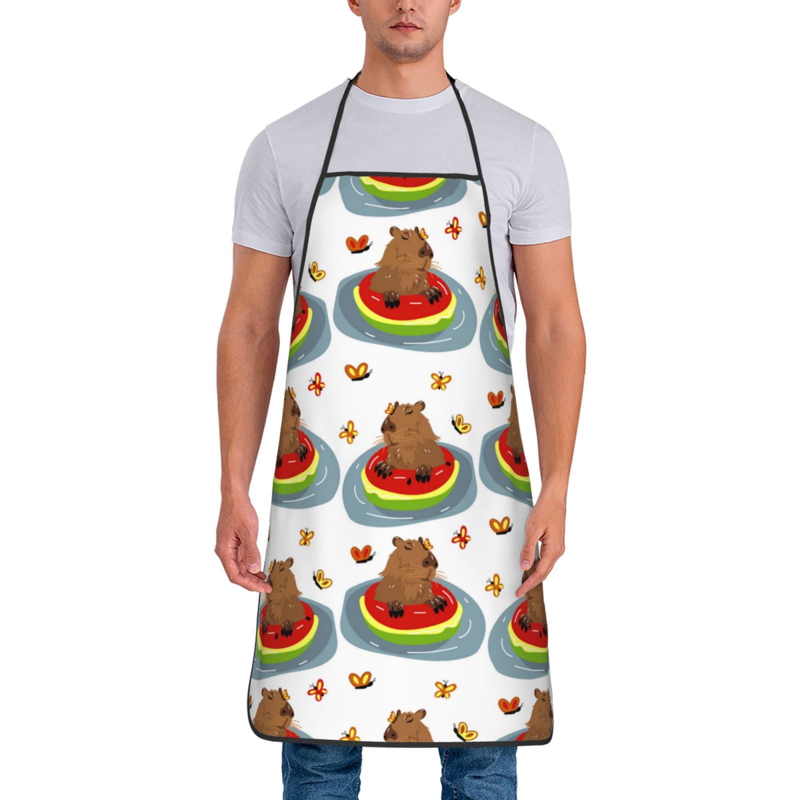 Adjustable Bib Apron - Capybaras Butterfly Waterdrop Resistant Cooking ...