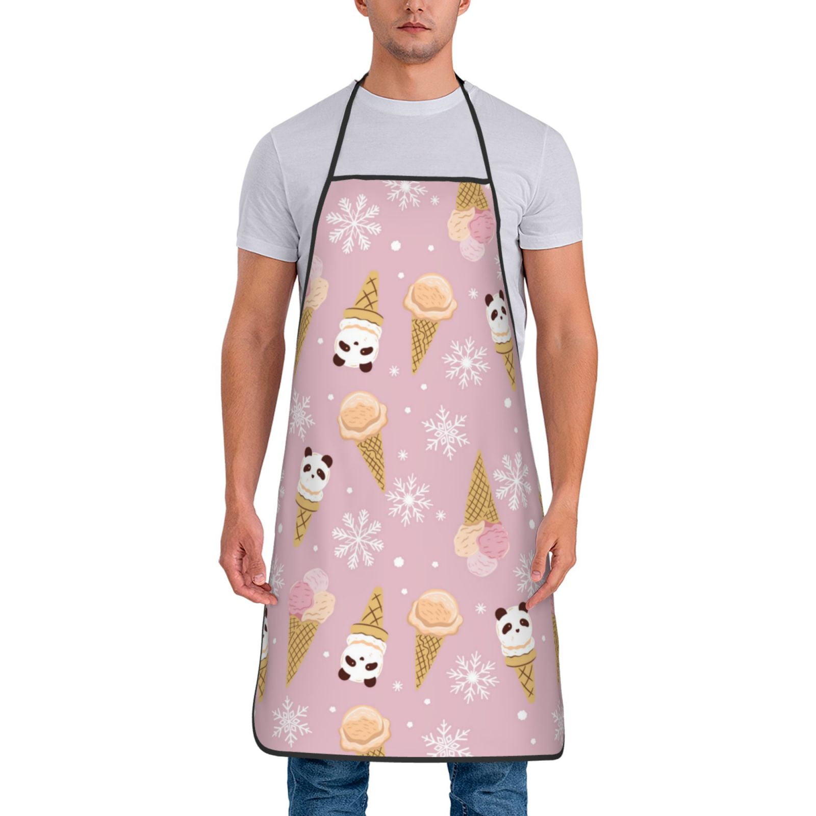 Adjustable Bib Apron - Cartoon Cute Panda Cone Pink Waterdrop Resistant ...
