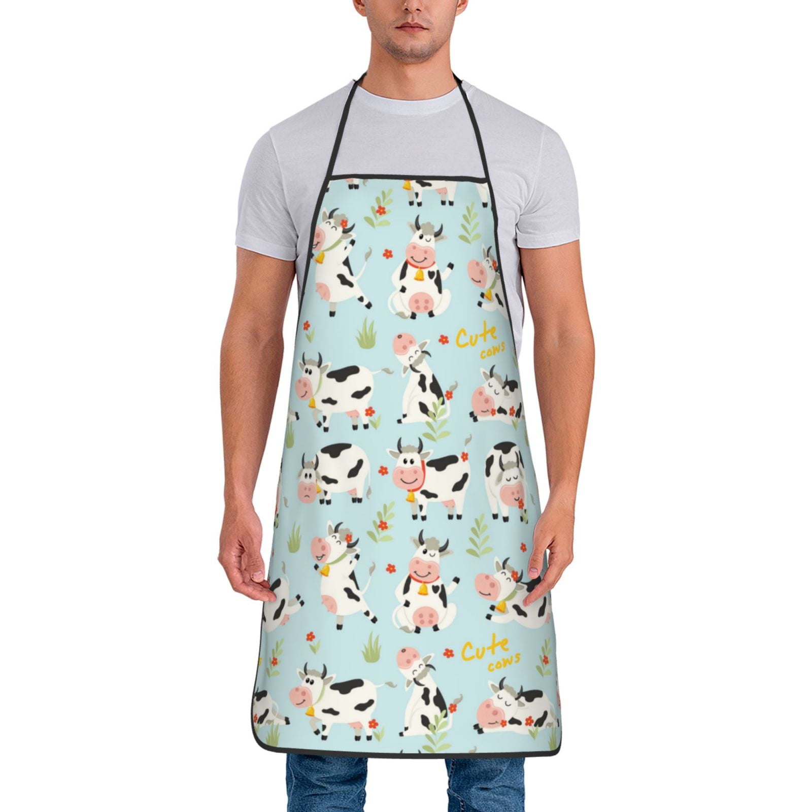 Adjustable Bib Apron - Cartoon Funny Cute Cow Flower Waterdrop ...