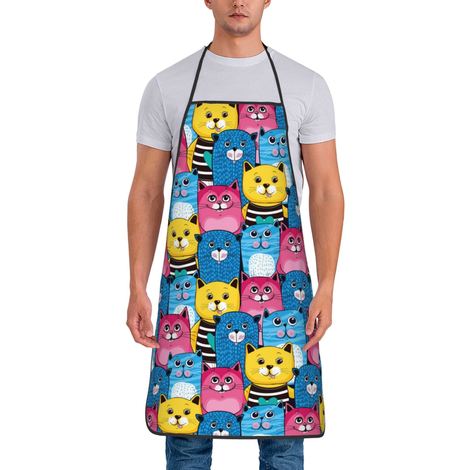 Adjustable Bib Apron - Classic Colorful Cute Cartoon Cat Waterdrop ...