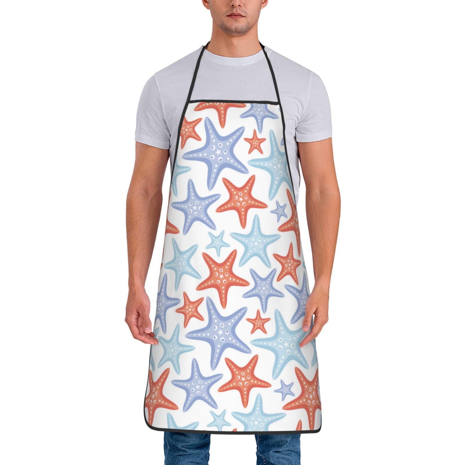 Adjustable Bib Apron - Colorful Star Fish Waterdrop Resistant Cooking ...