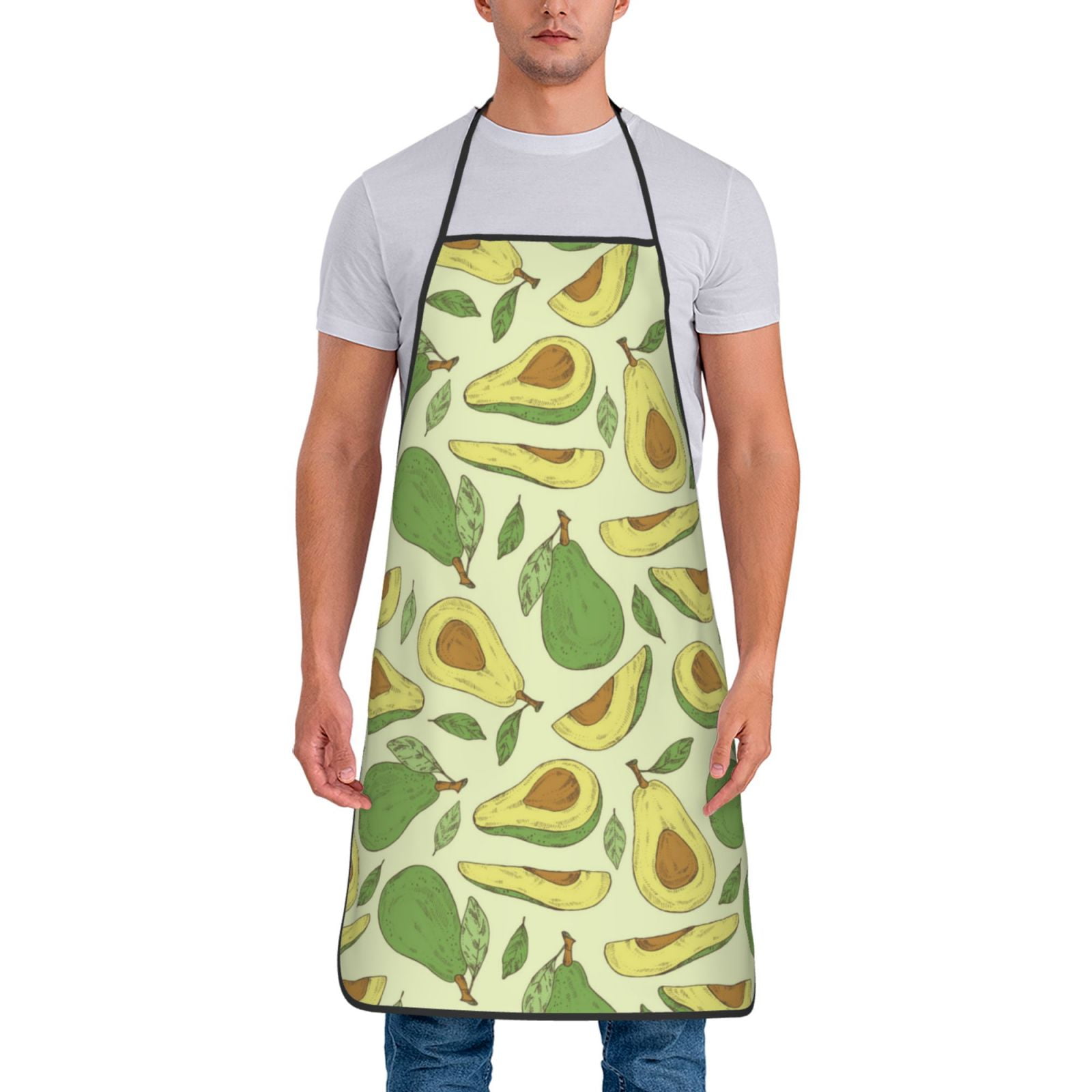 Adjustable Bib Apron - Cute Avocado Leaves Waterdrop Resistant Cooking ...