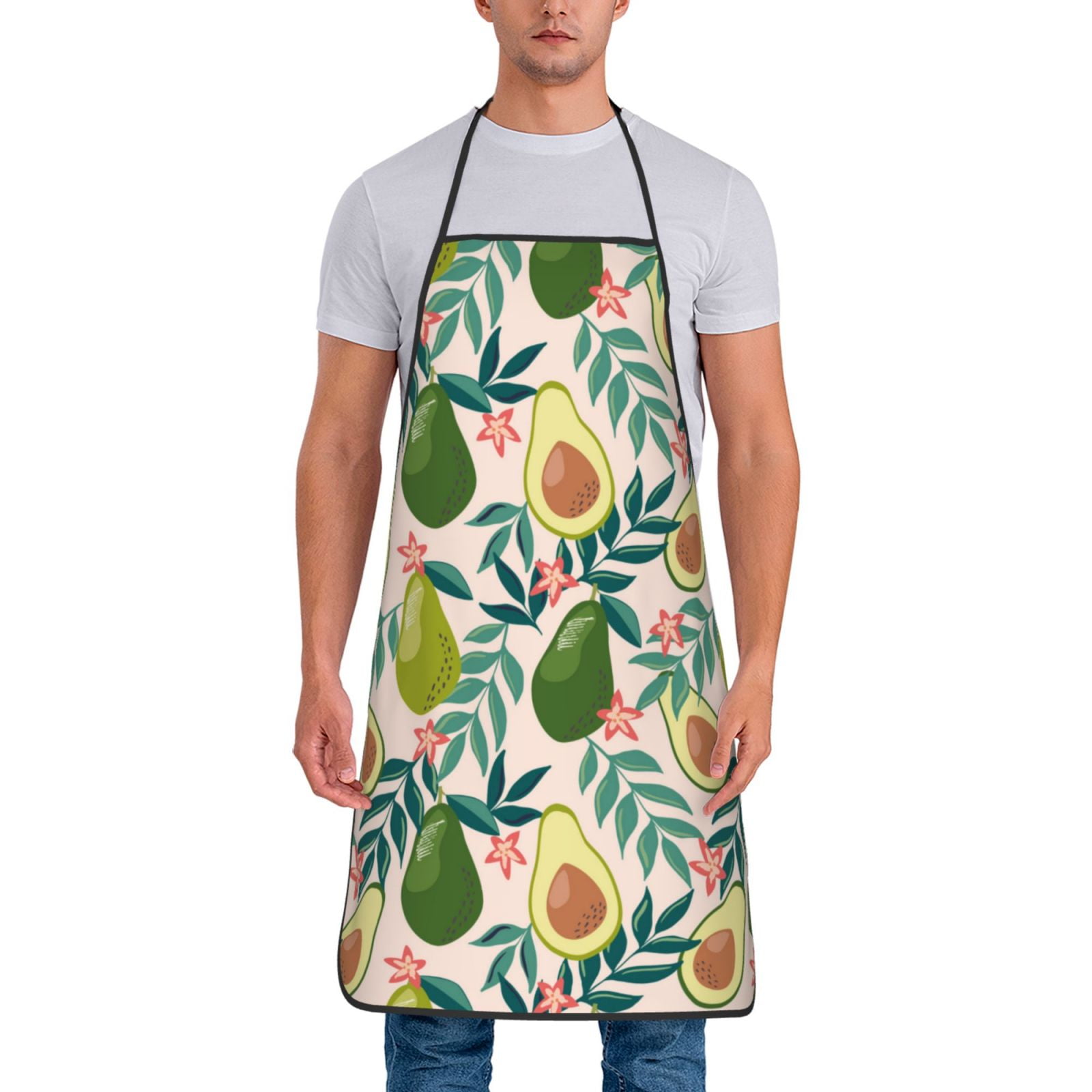 Adjustable Bib Apron - Cute Avocado Pink Flower Waterdrop Resistant ...