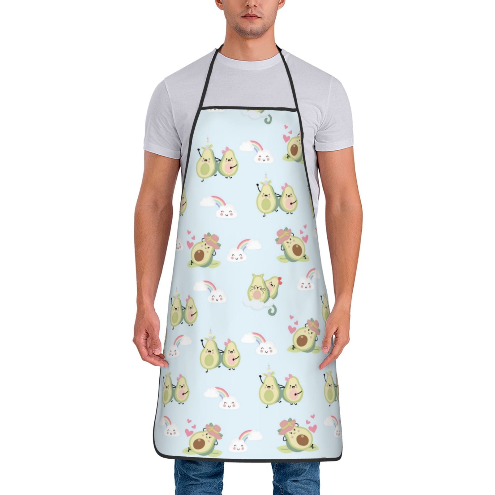 Adjustable Bib Apron - Cute Avocado Rainbow Waterdrop Resistant Cooking ...