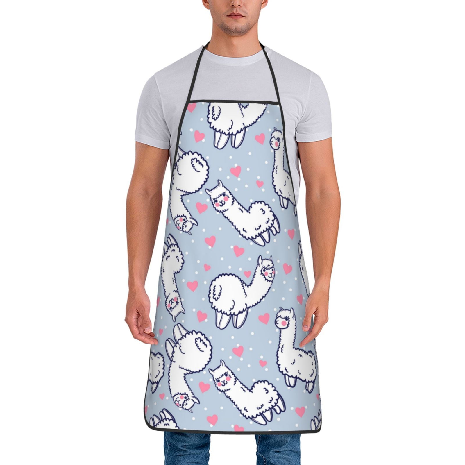 Adjustable Bib Apron - Cute Cartoon Alpaca Love Blue Waterdrop ...