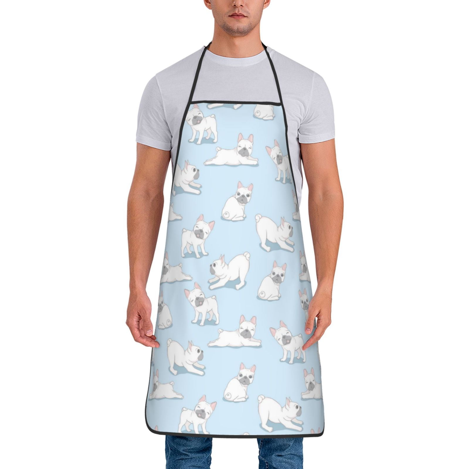 Adjustable Bib Apron - Cute French Bulldog Blue Waterdrop Resistant ...