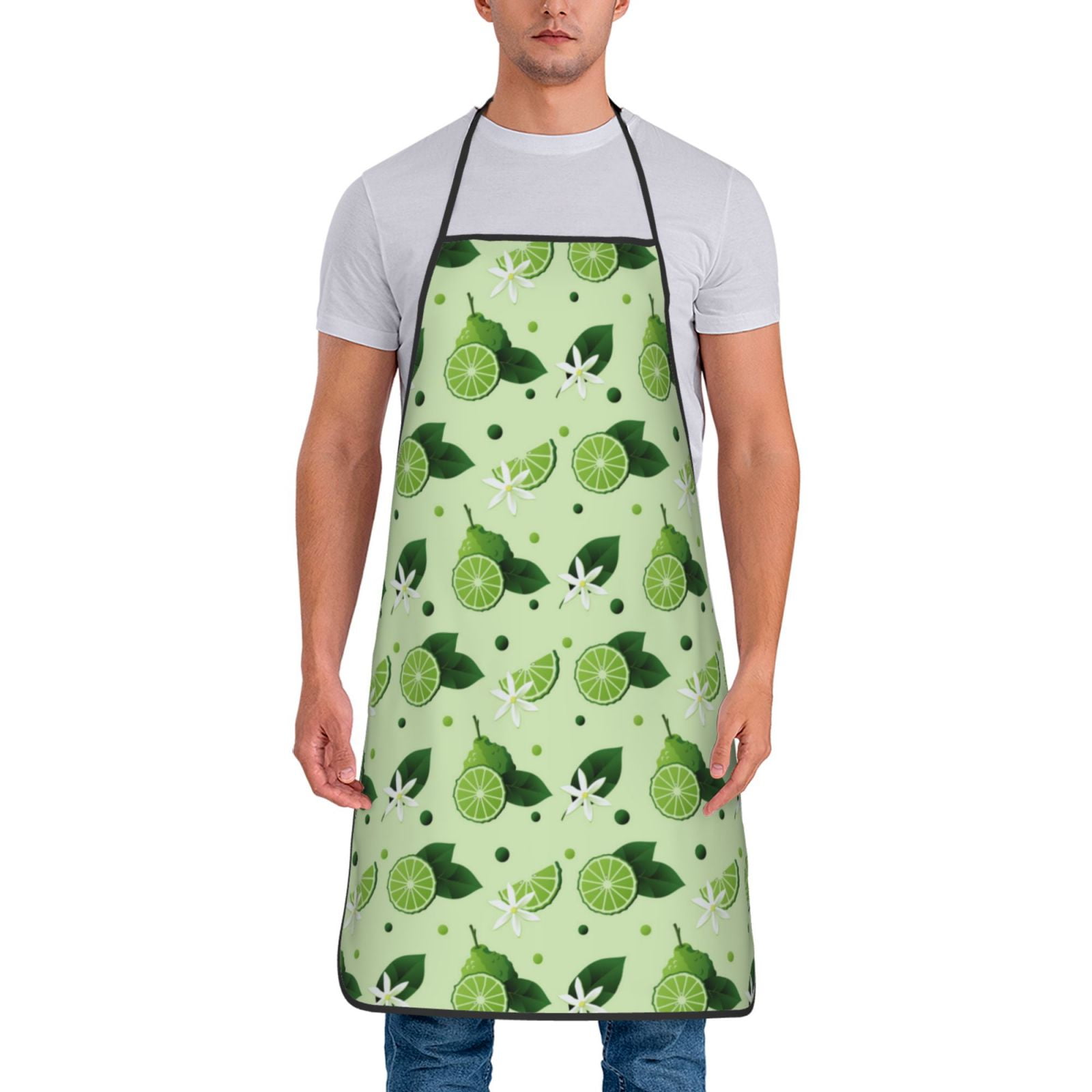 Adjustable Bib Apron - Cute Limes Flowers Waterdrop Resistant Cooking ...