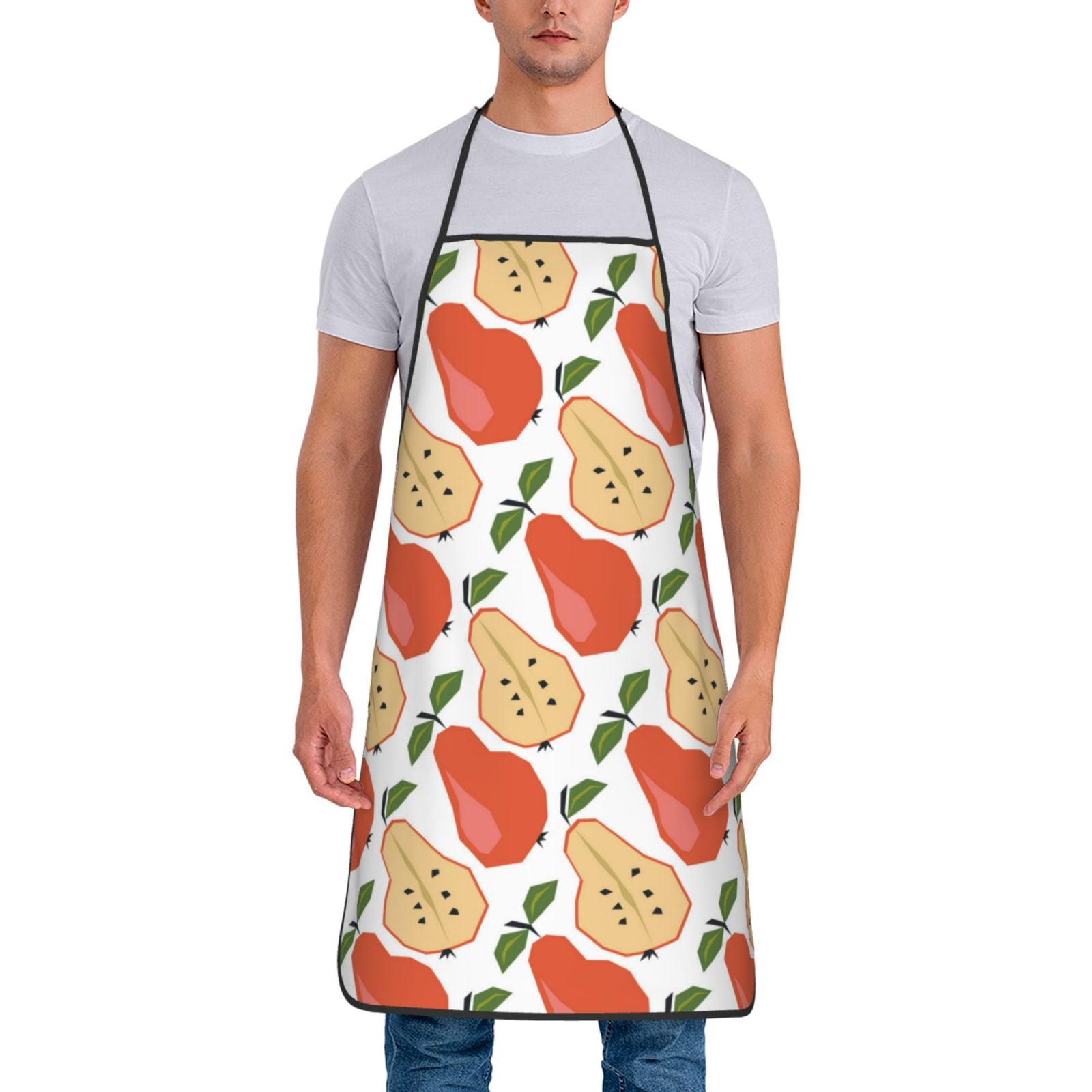 Adjustable Bib Apron - Cute Red Pear Green Leaves Waterdrop Resistant ...