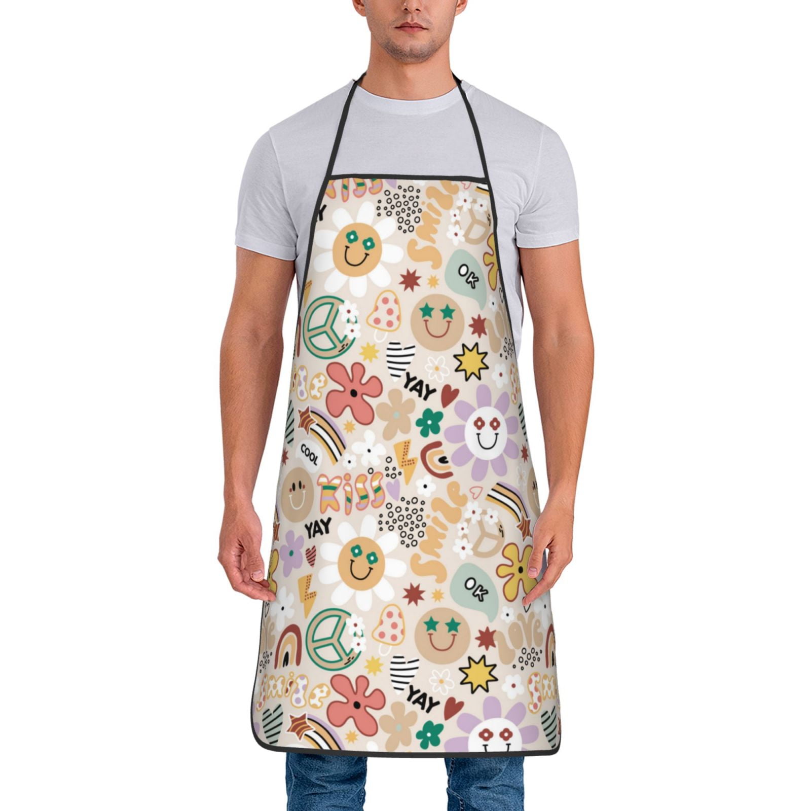Adjustable Bib Apron - Cute cartoon flowers A Waterdrop Resistant ...