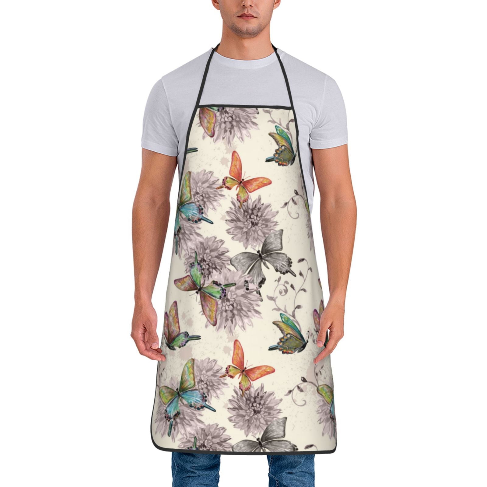 Adjustable Bib Apron - Flying Butterflies-1 Waterdrop Resistant Cooking ...