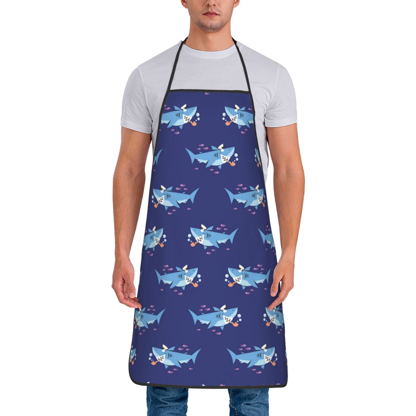 Adjustable Bib Apron - Funny Cartoon Cute Shark Blue Waterdrop ...