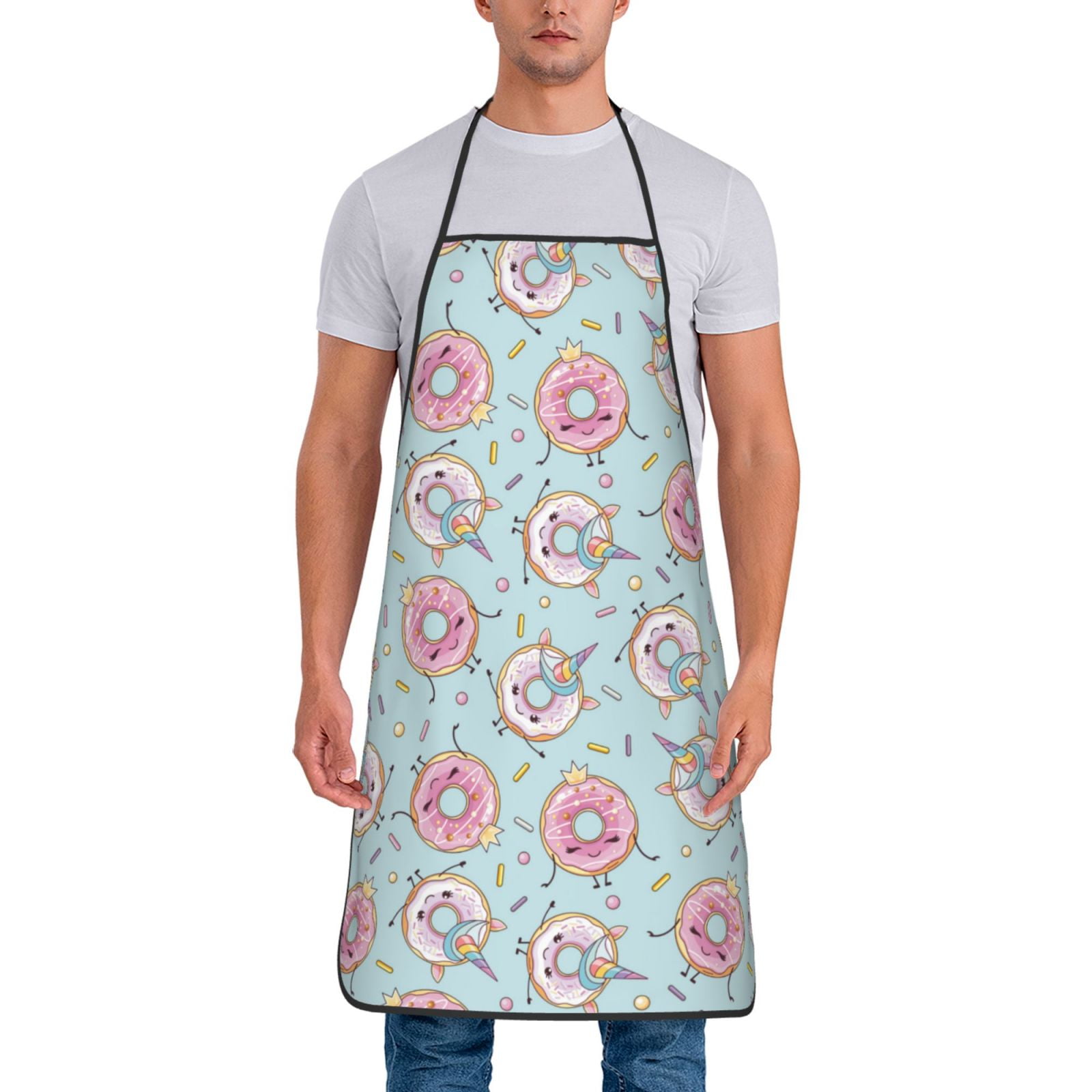 Adjustable Bib Apron - Funny Cartoon Donut Print Waterdrop Resistant ...