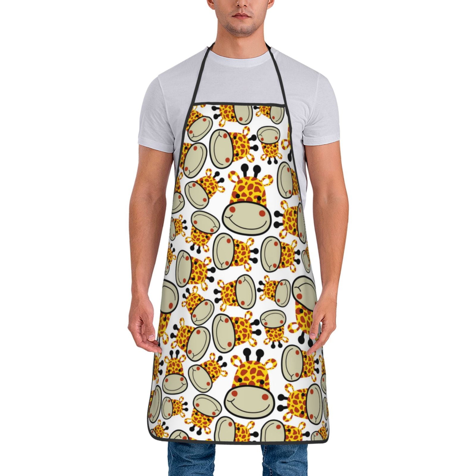 Adjustable Bib Apron - Giraffes Head Waterdrop Resistant Cooking Apron ...