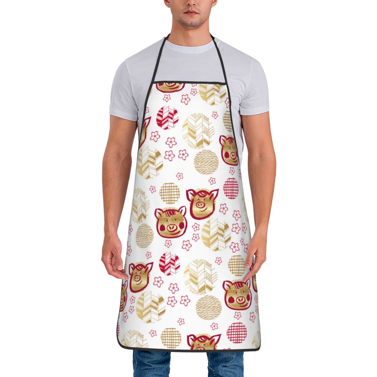 Adjustable Bib Apron - Hand Drawn Cartoon Cute Pig Waterdrop Resistant ...