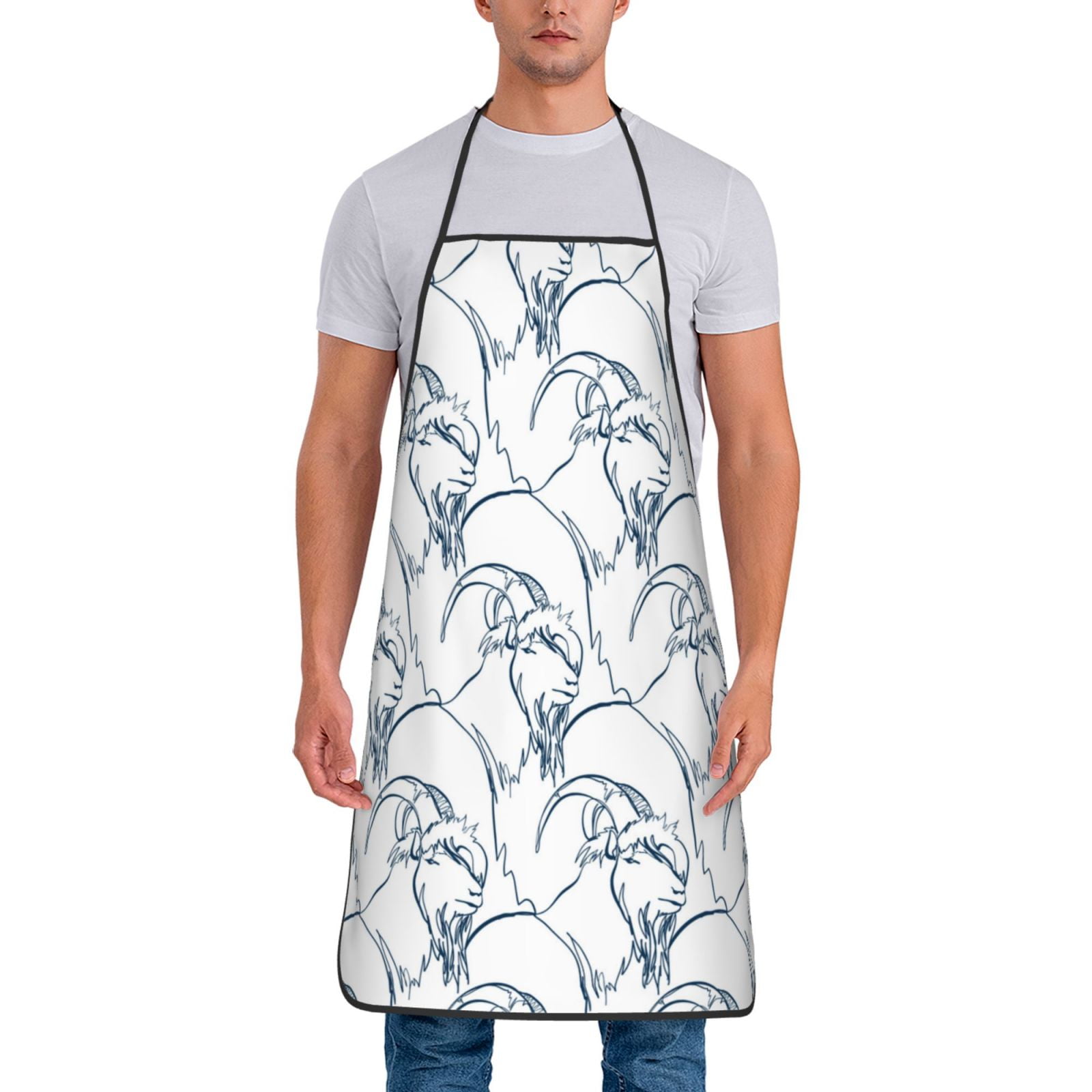Adjustable Bib Apron - Hand Drawn Line Cool Goat Waterdrop Resistant ...