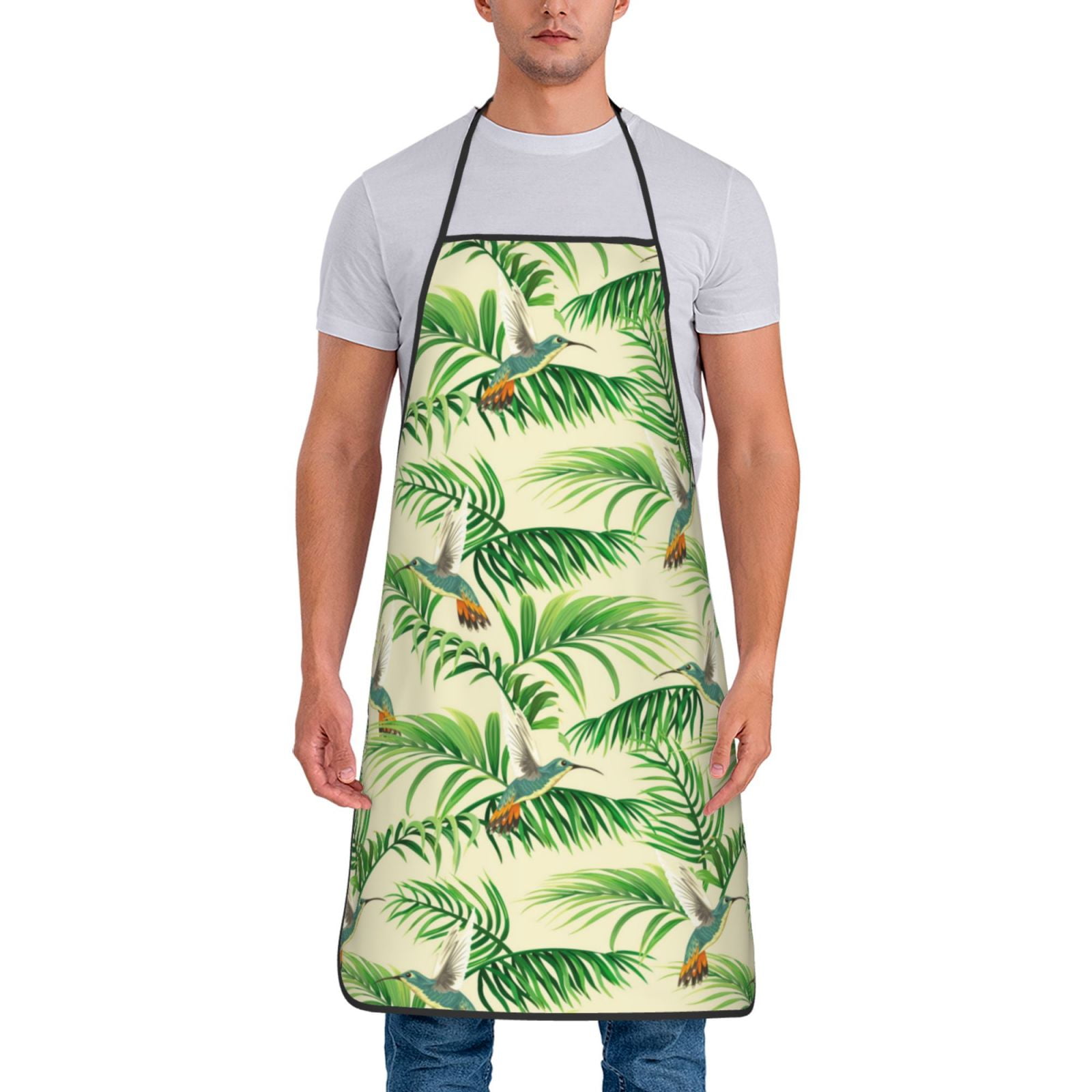 Adjustable Bib Apron - Hummingbird Palm Leaf Green Waterdrop Resistant ...