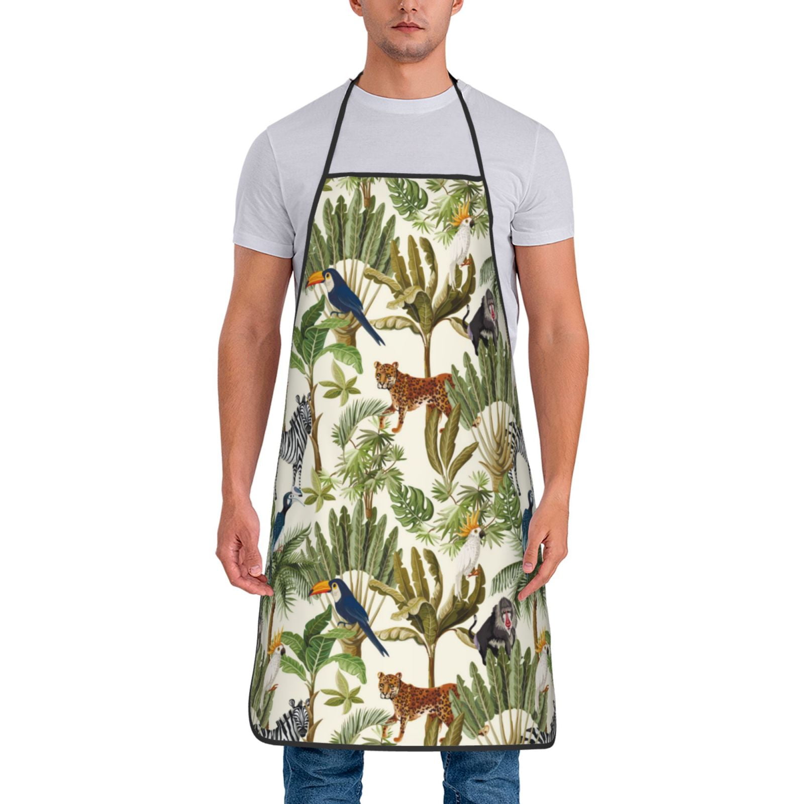 Adjustable Bib Apron - Jungle animals Waterdrop Resistant Cooking Apron ...