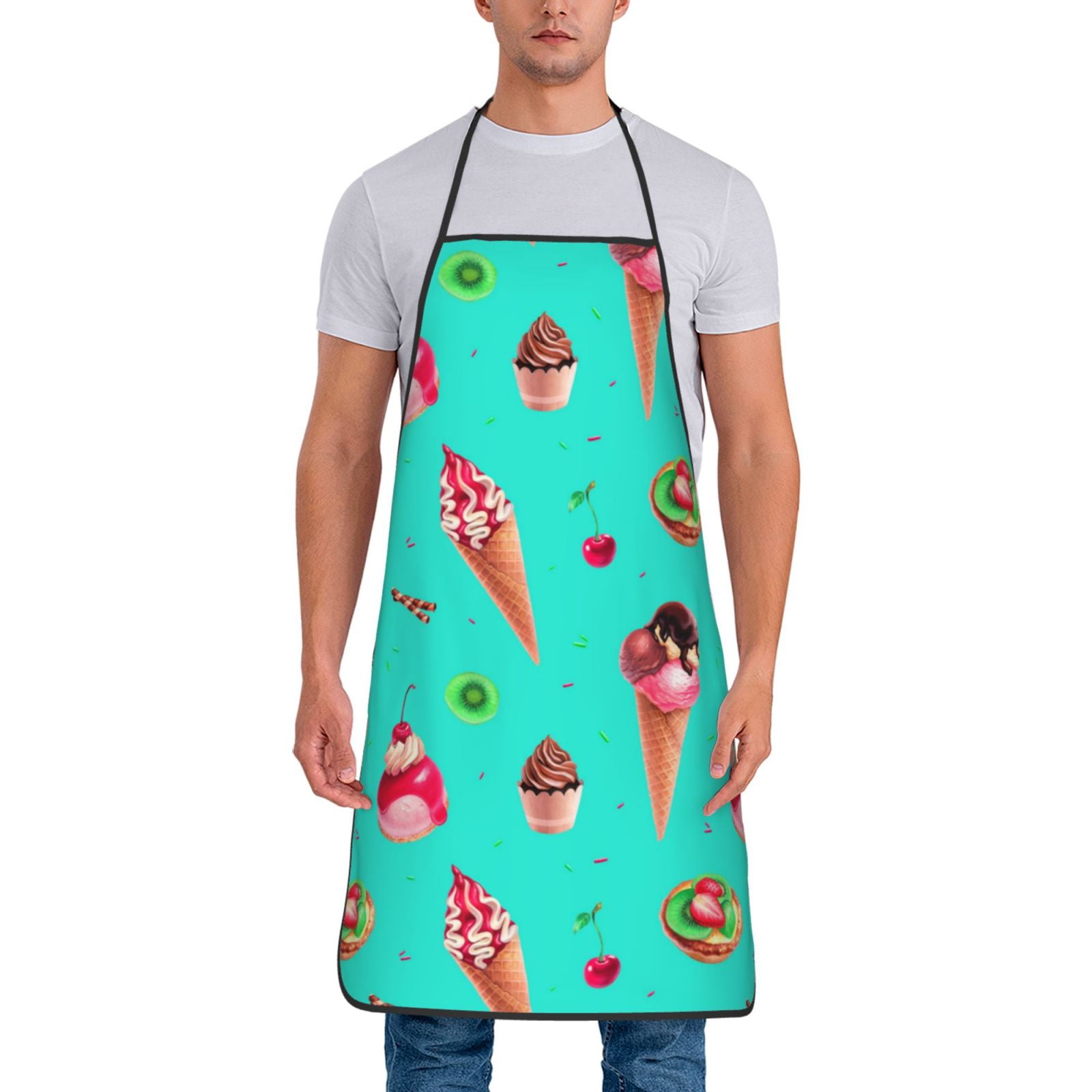 Adjustable Bib Apron - Kiwi Tart Ice Cream Print Waterdrop Resistant ...