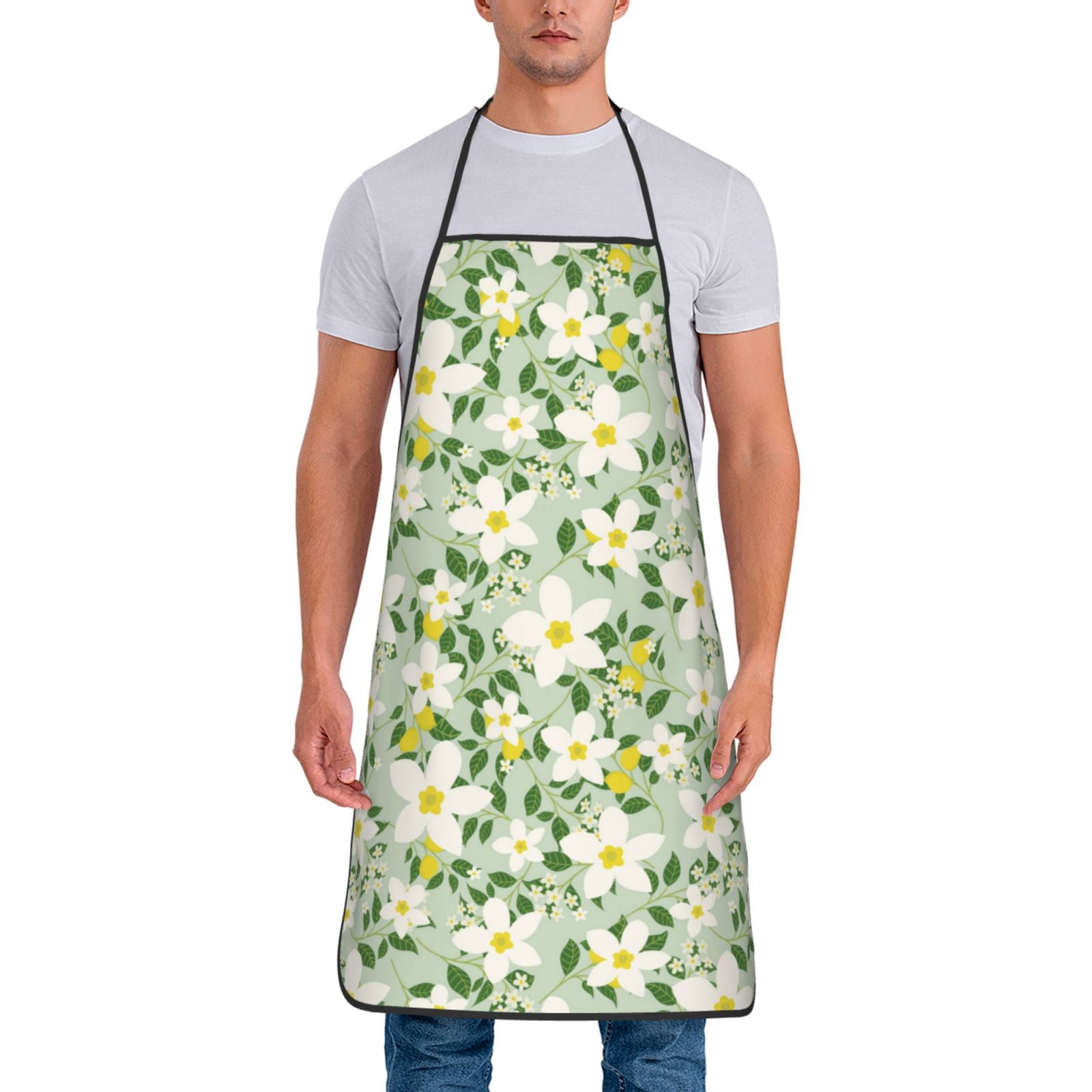 Adjustable Bib Apron - Lemon floral Waterdrop Resistant Cooking Apron ...
