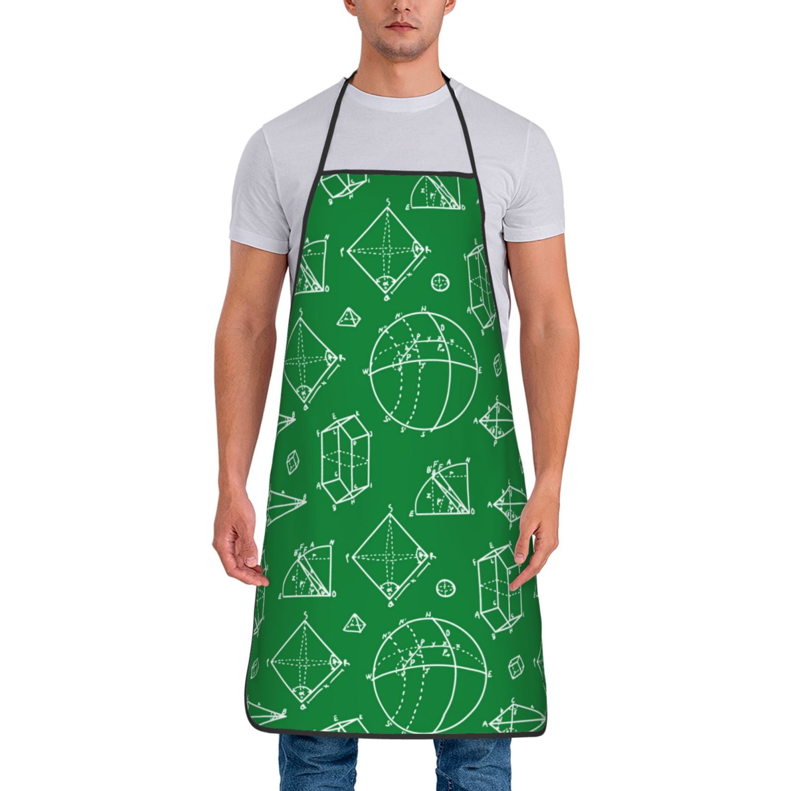 Adjustable Bib Apron - Math Geometric Print green Waterdrop Resistant ...