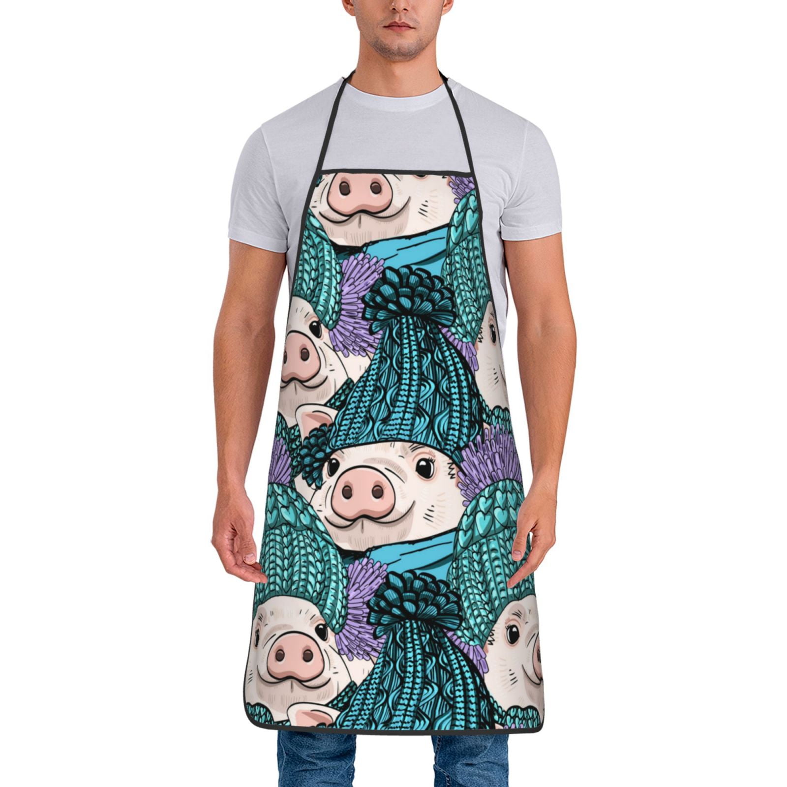 Adjustable Bib Apron - Modern Cute Hat Pig Waterdrop Resistant Cooking ...
