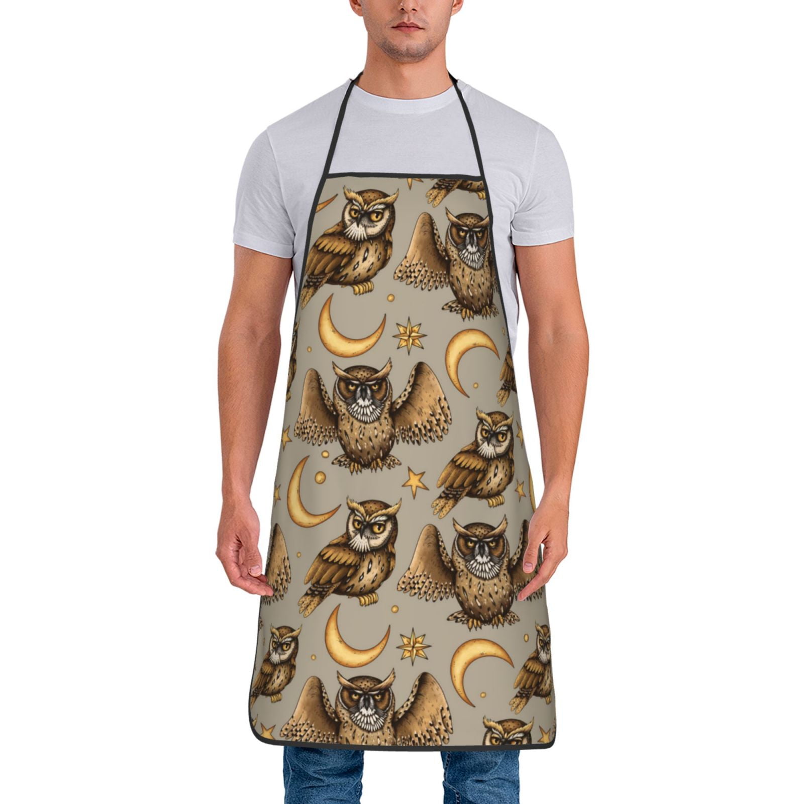 Adjustable Bib Apron - Moon Stars Owls Waterdrop Resistant Cooking ...