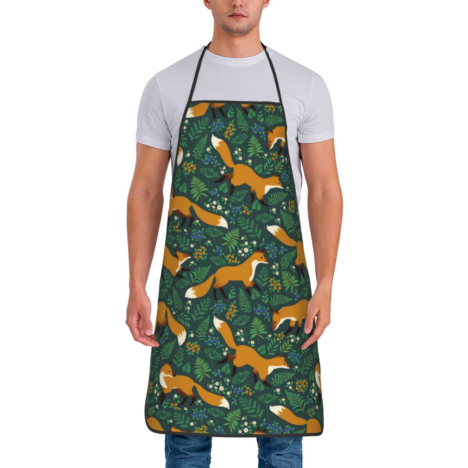 Adjustable Bib Apron - Orange Fox Greenery Waterdrop Resistant Cooking ...