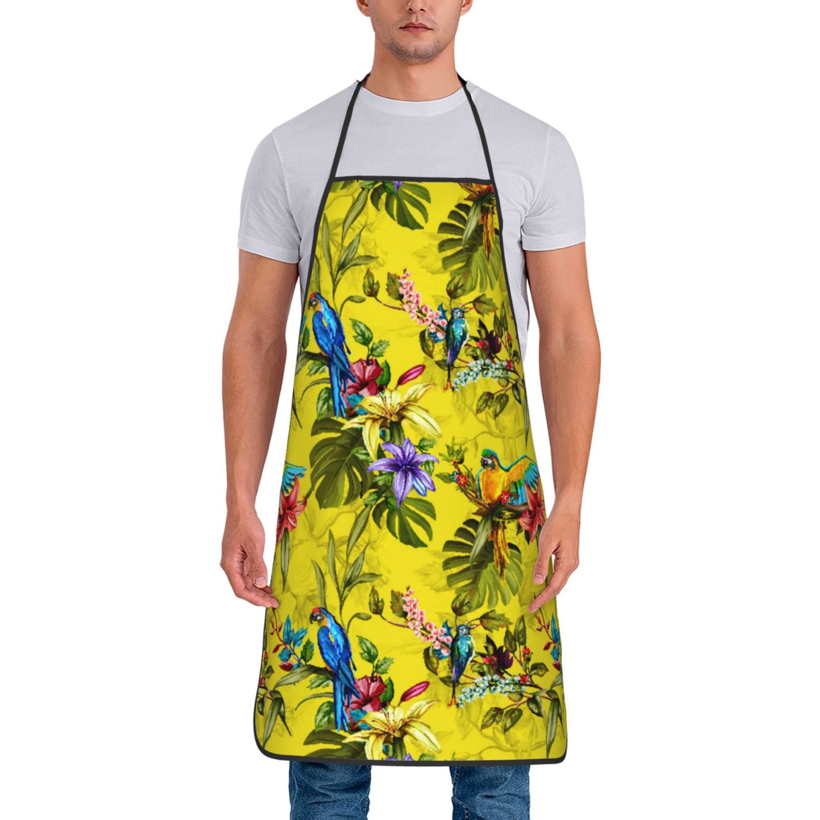 Adjustable Bib Apron - Painted Colorful Cute Parrot Flower Waterdrop ...