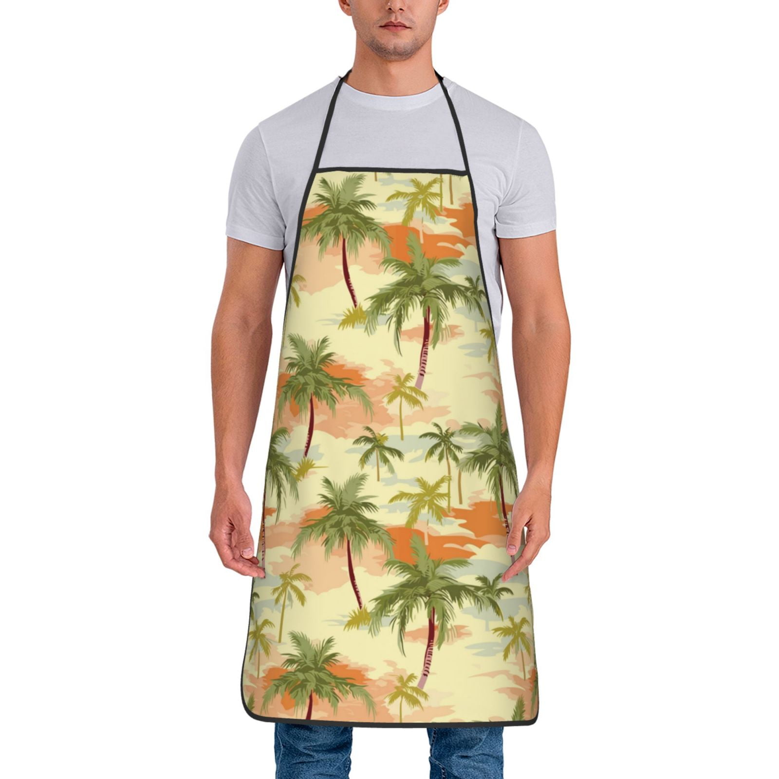 Adjustable Bib Apron - Palm tree_AO Waterdrop Resistant Cooking Apron ...