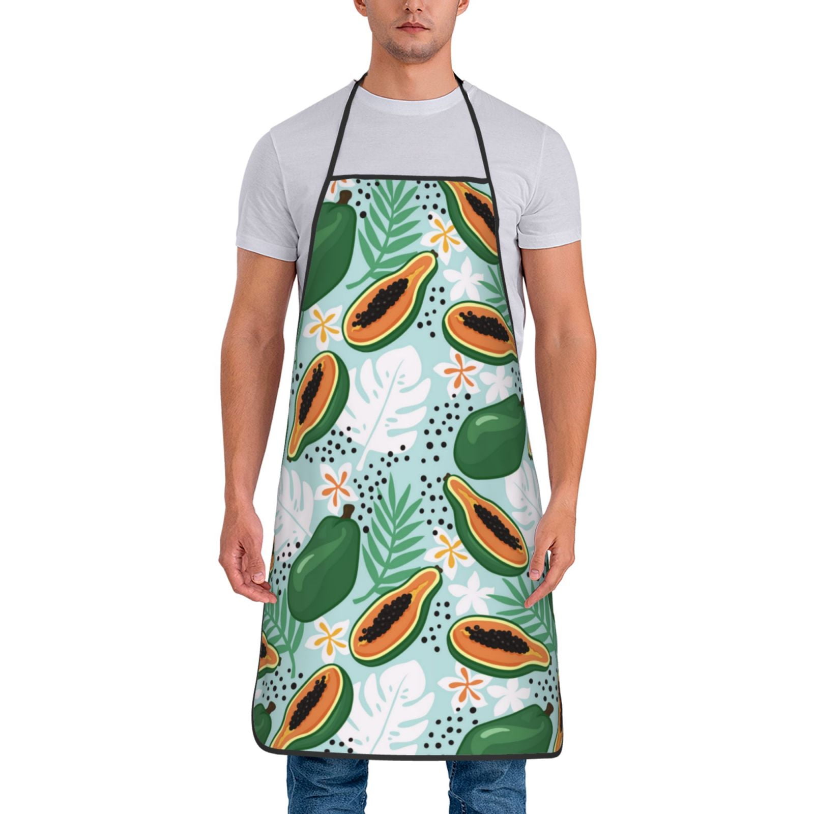 Adjustable Bib Apron - Papaya Tropical green Waterdrop Resistant ...