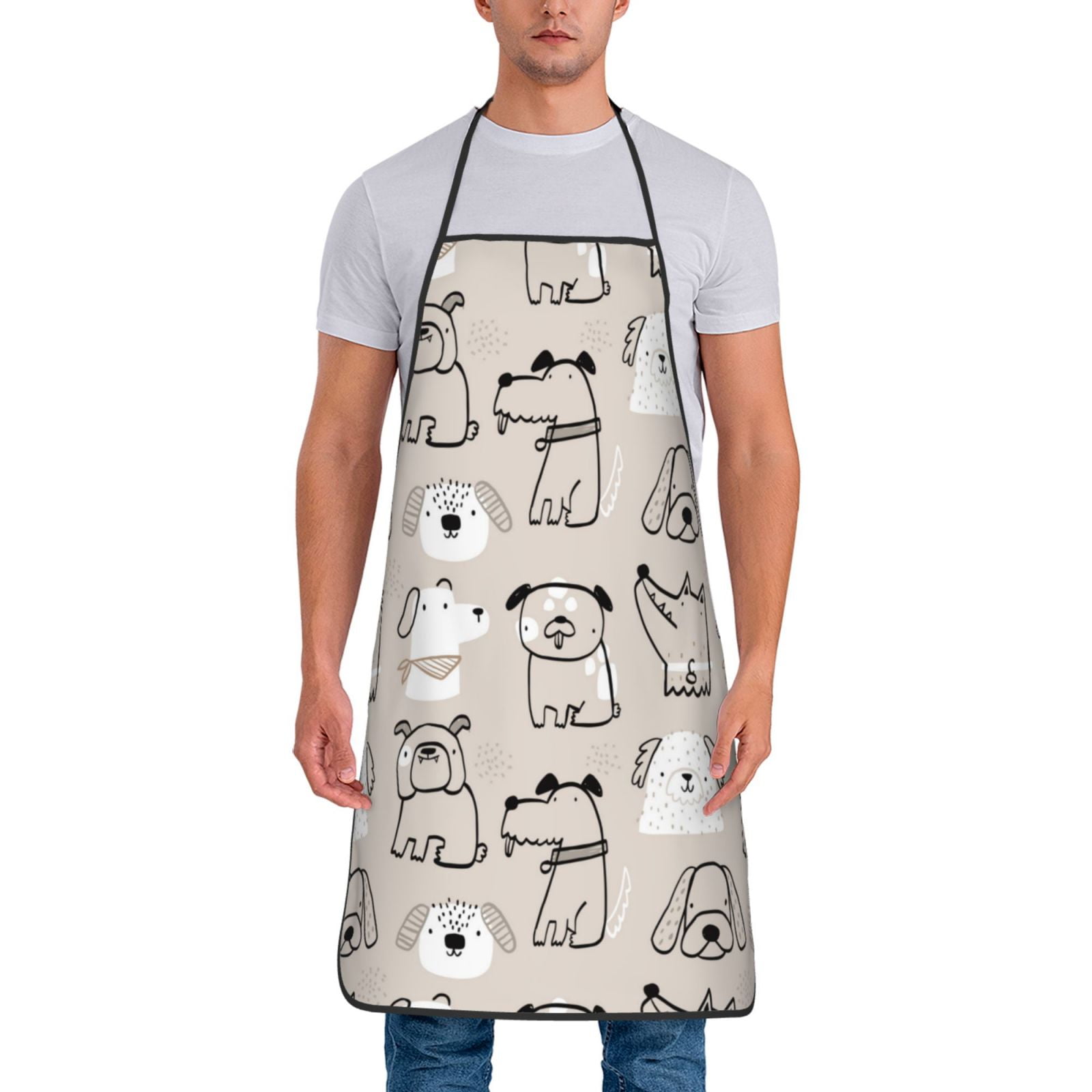 Adjustable Bib Apron - Puppy print Waterdrop Resistant Cooking Apron ...