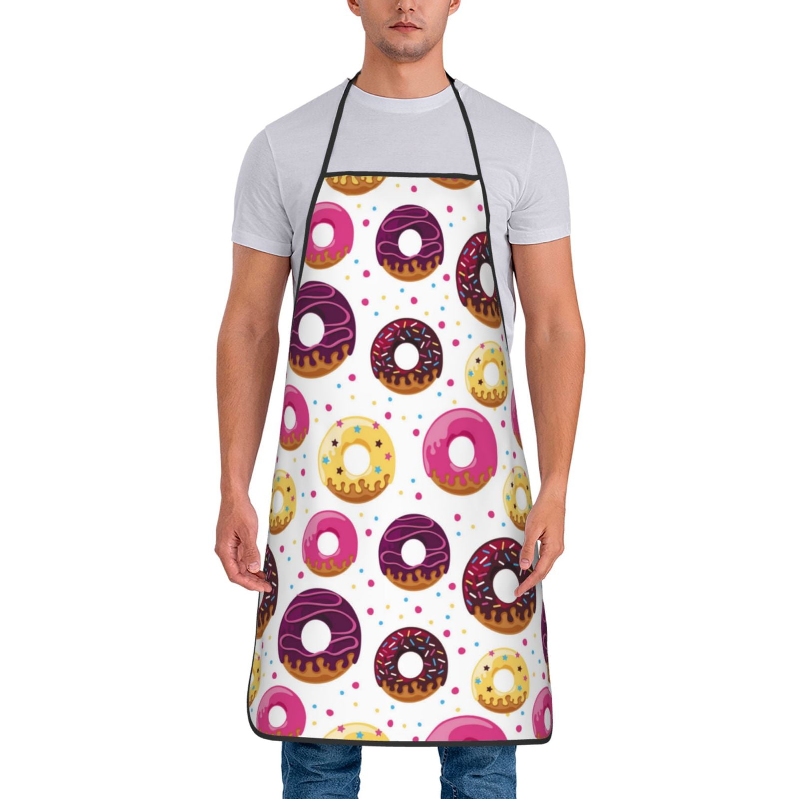 Adjustable Bib Apron - Purple Yellow Donut Print Waterdrop Resistant ...