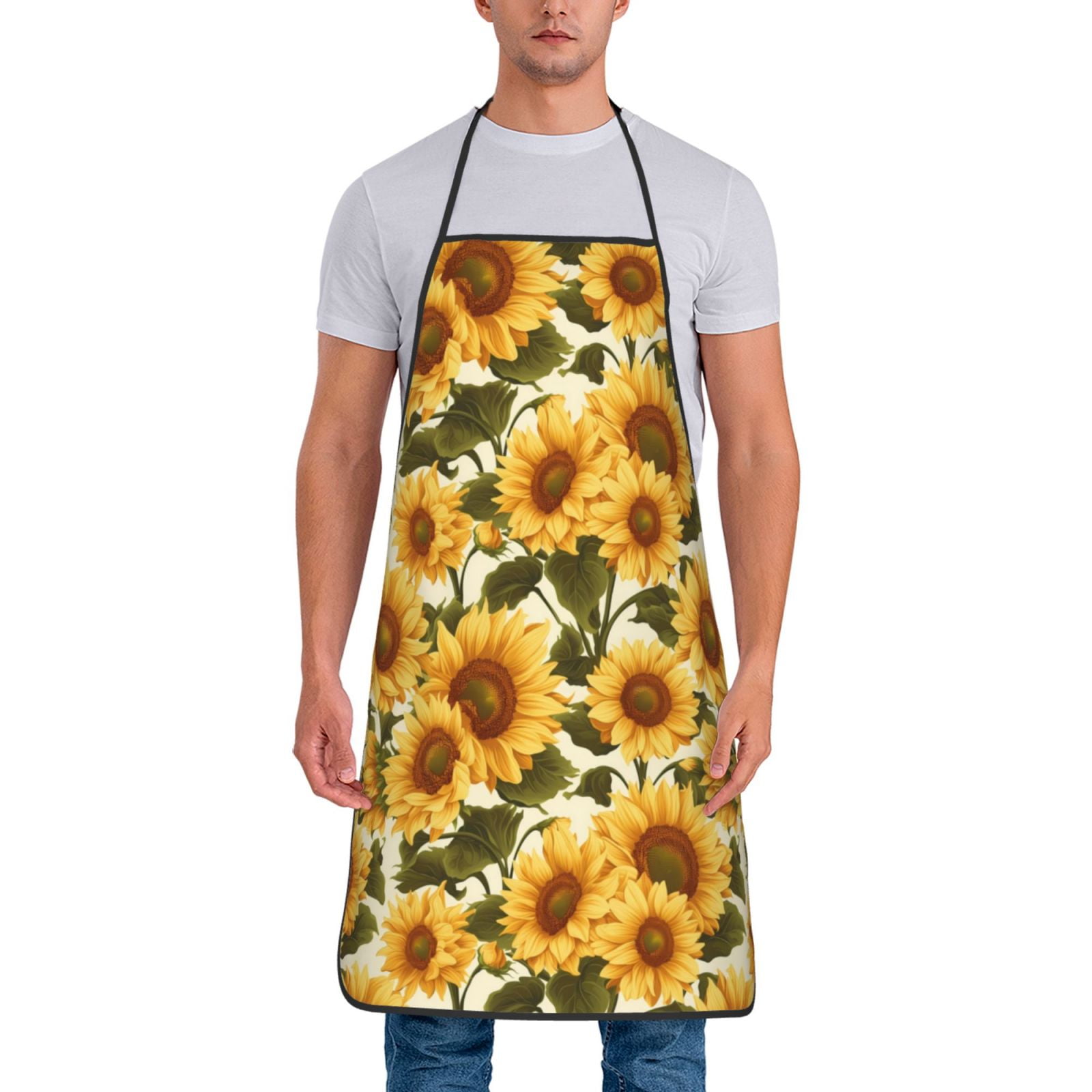 Adjustable Bib Apron - Romantic Elegant Sunflower Waterdrop Resistant ...