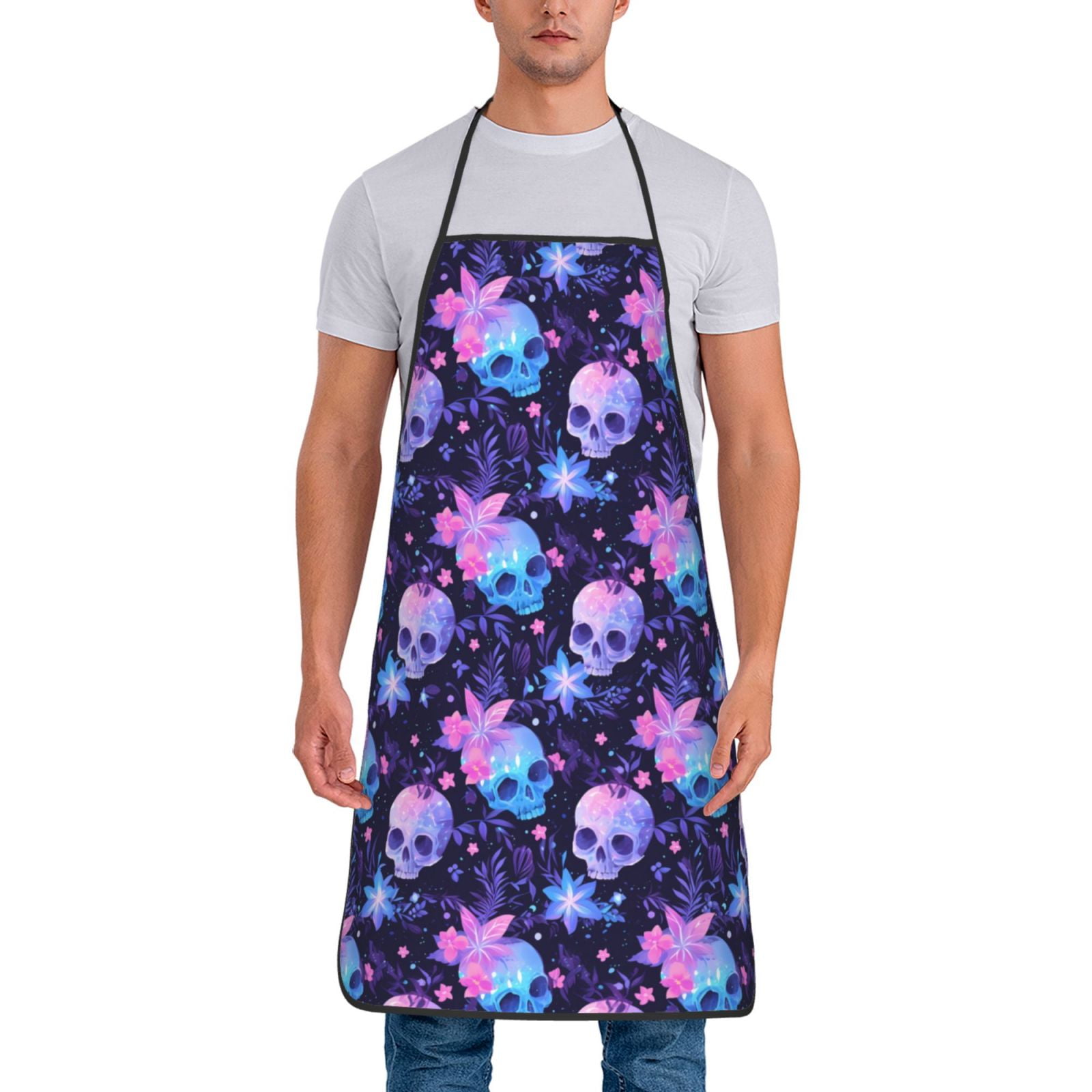 Adjustable Bib Apron - Skull starry sky flower leaf Waterdrop Resistant ...