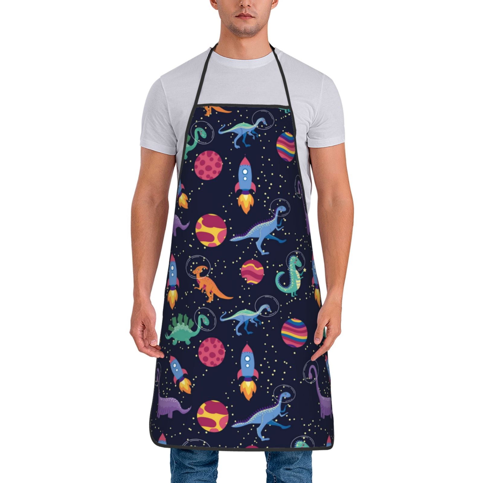 Adjustable Bib Apron - Space dinosaur A Waterdrop Resistant Cooking ...