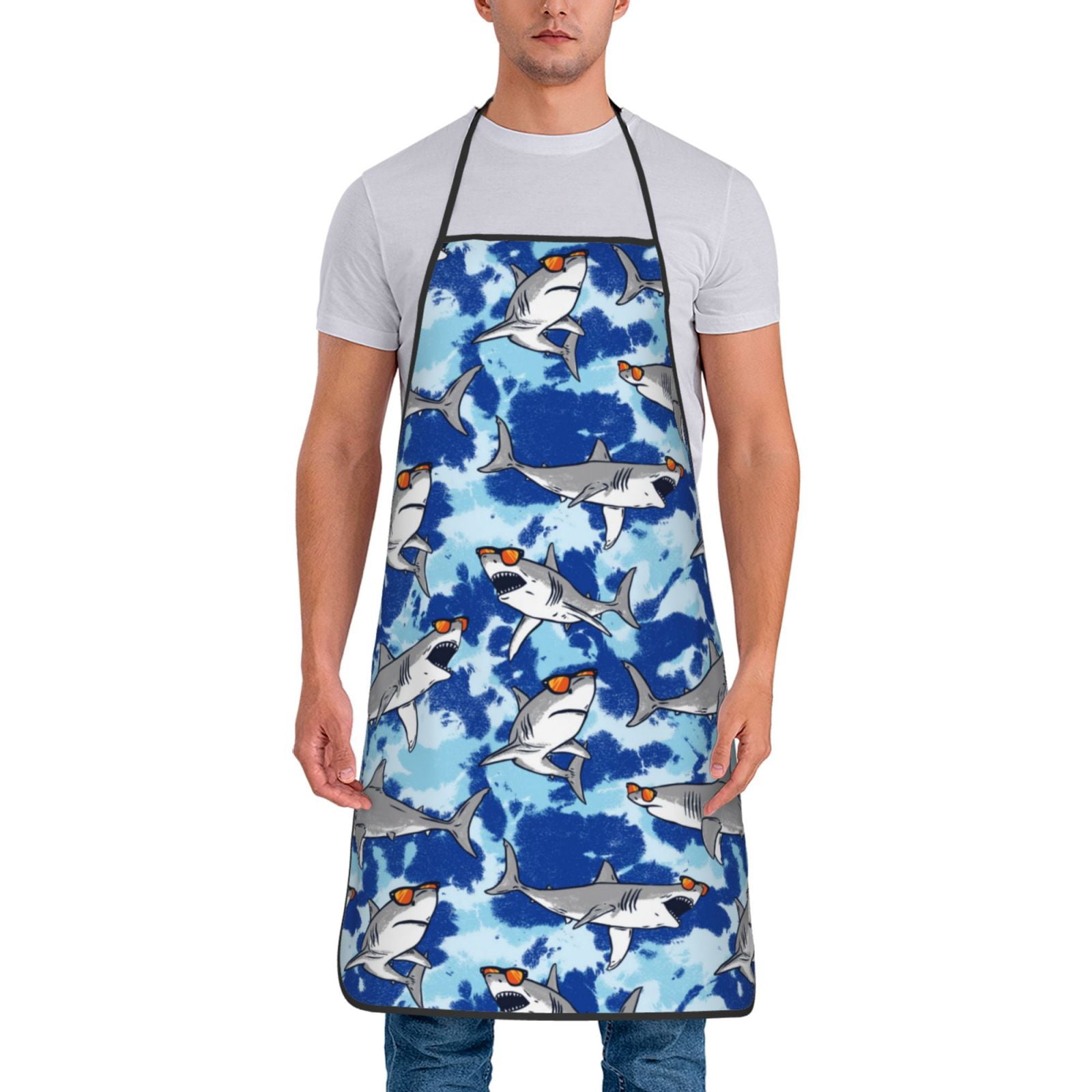 Adjustable Bib Apron - Spectacled Great White Shark Waterdrop Resistant ...